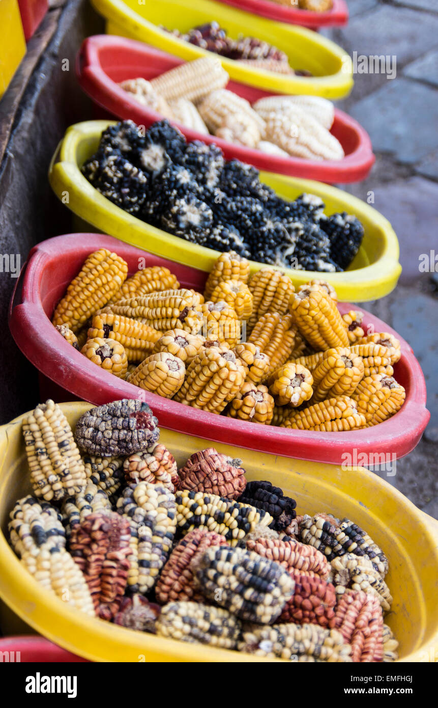 Different varieties of native maize(corn) in Cusco, Peru Stock Photo ...