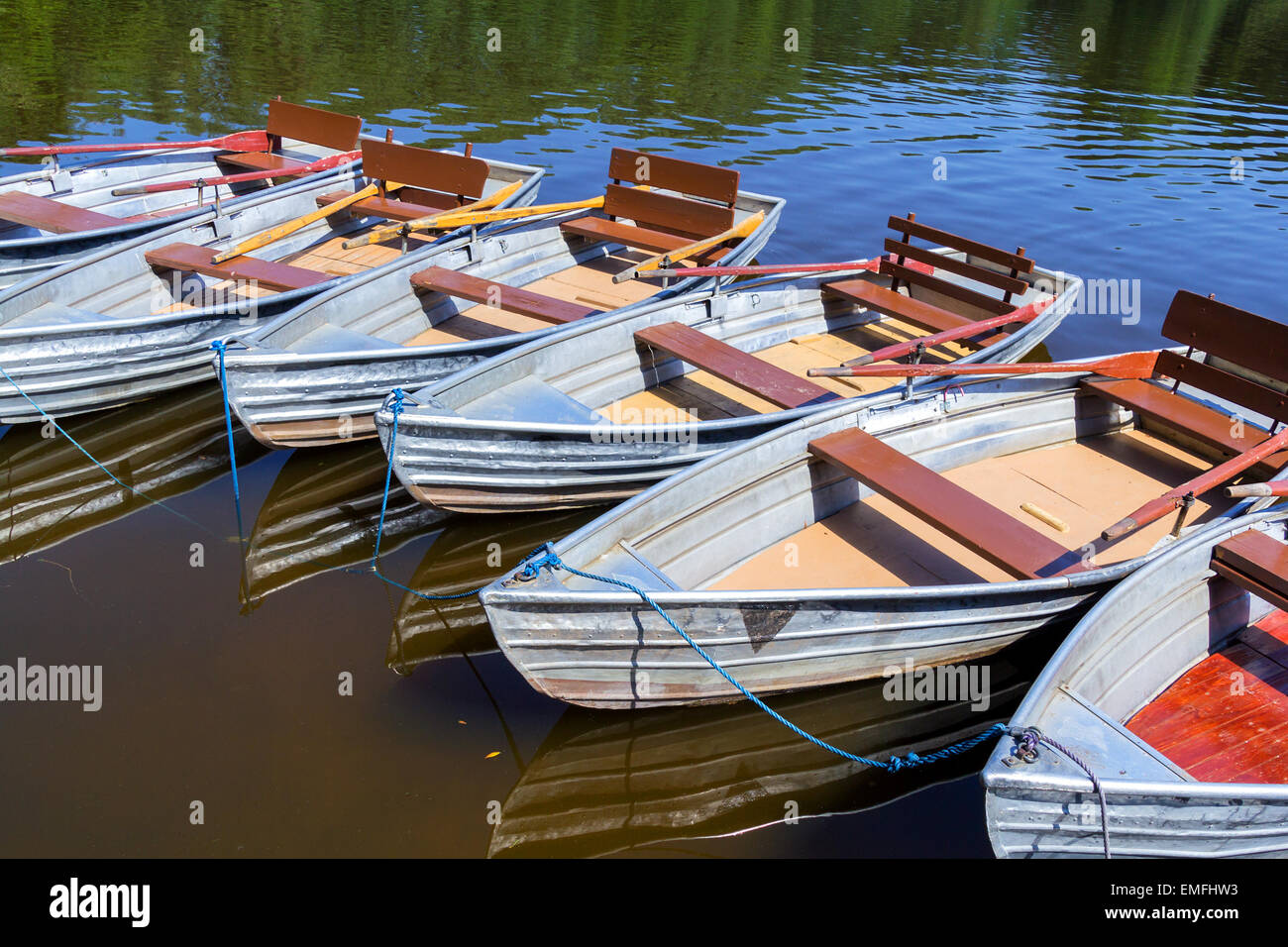 Empty row boats at a lake viewed from above Stock Photo - Alamy