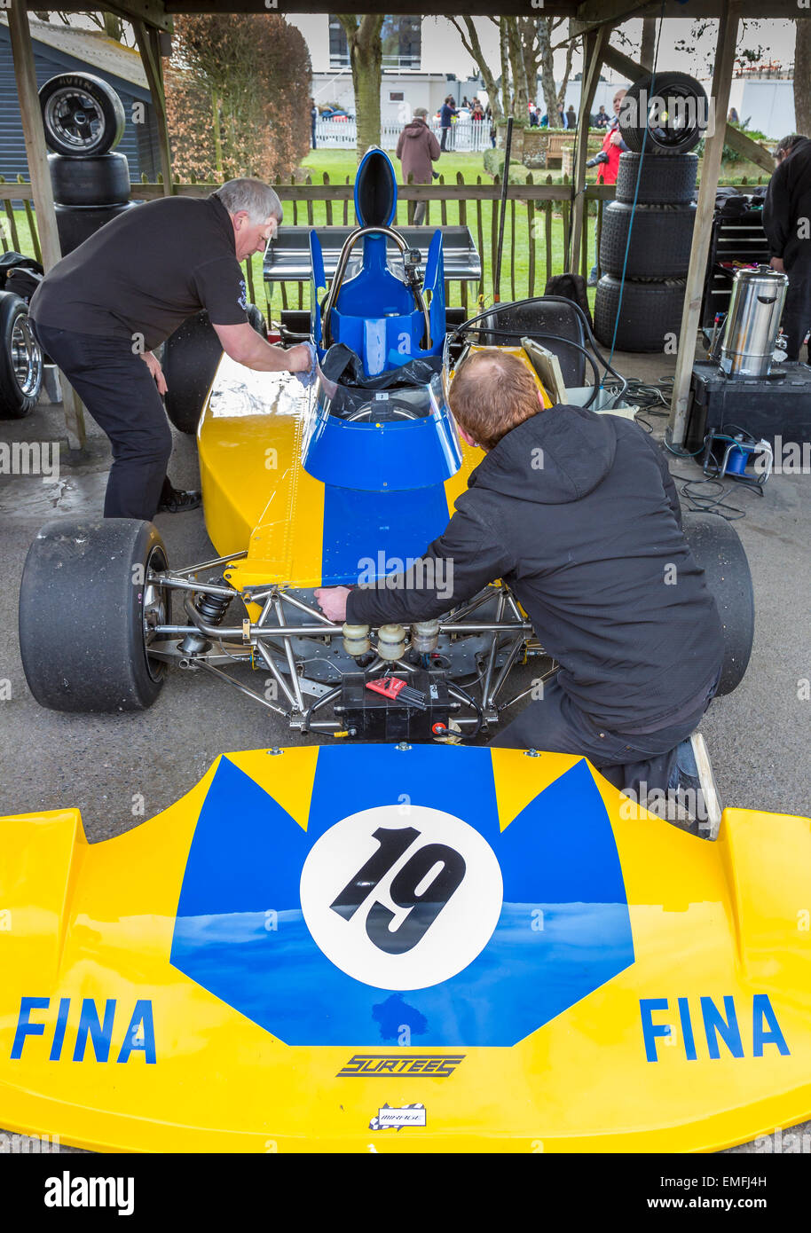 1974 Surtees-Cosworth TS16 "high-airbox" F1 car in the paddock with ...