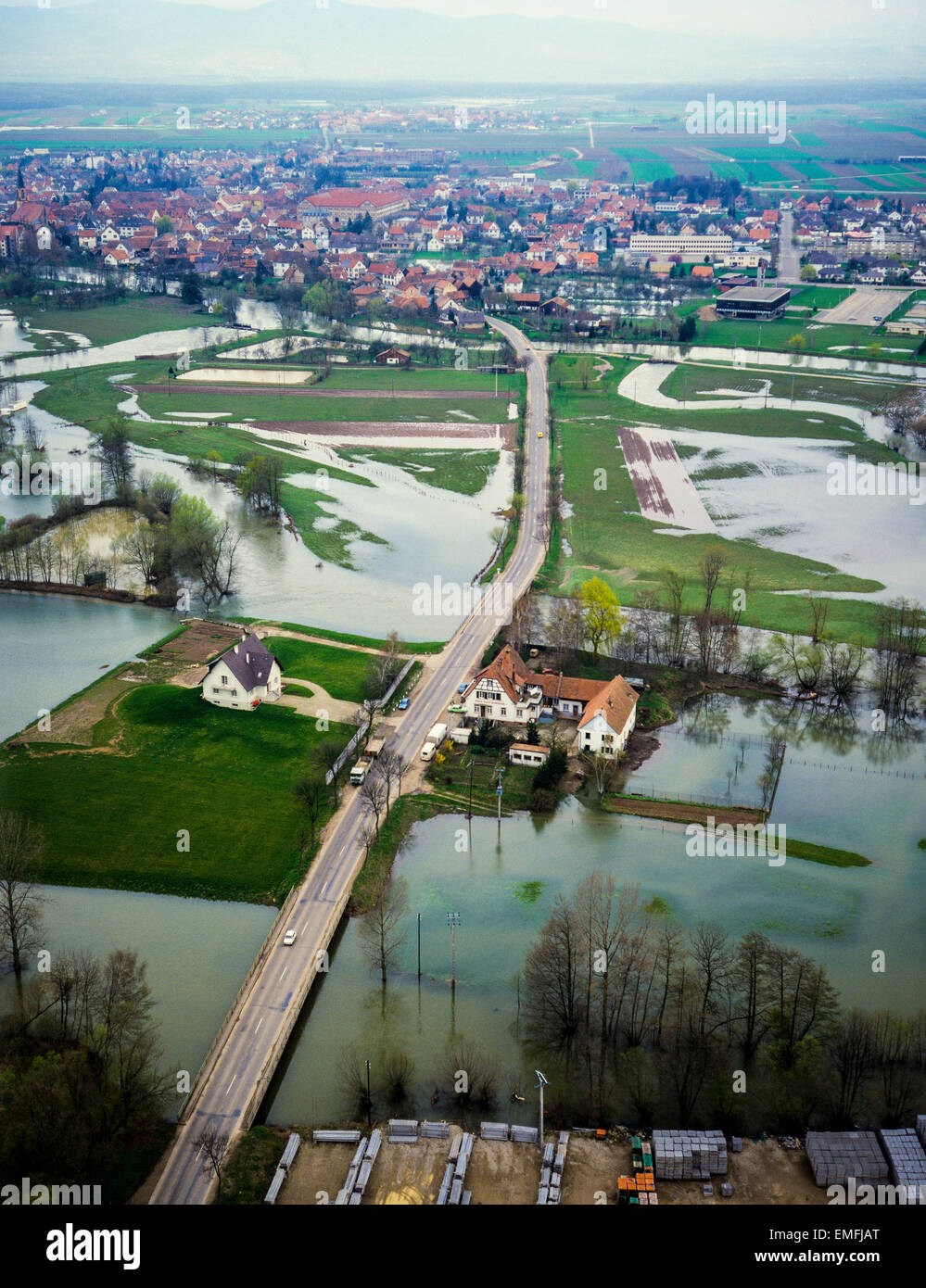 Aerial view of flooded fields and Benfeld village Alsace France Stock ...