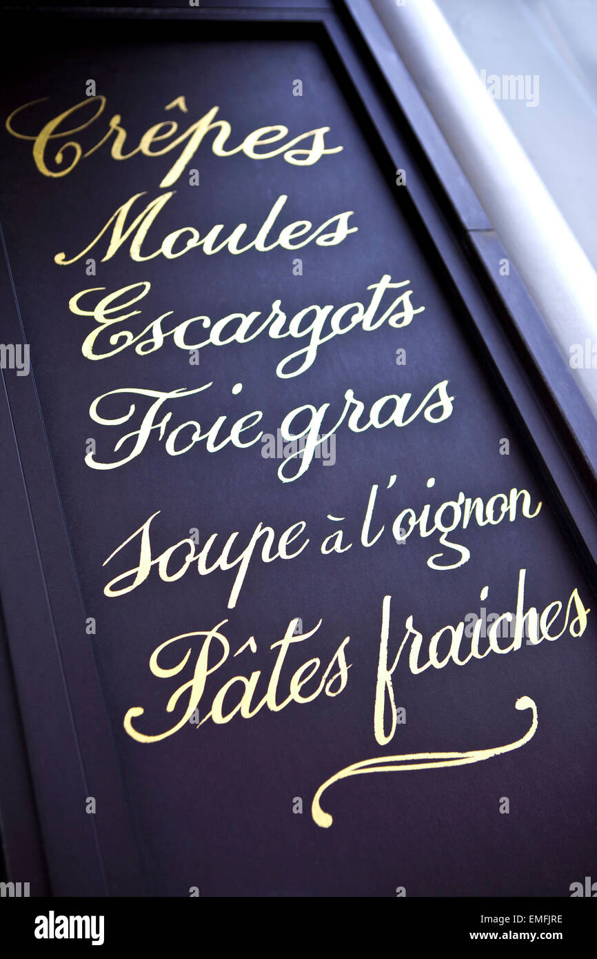 Menu of a French bistro in Paris Stock Photo - Alamy