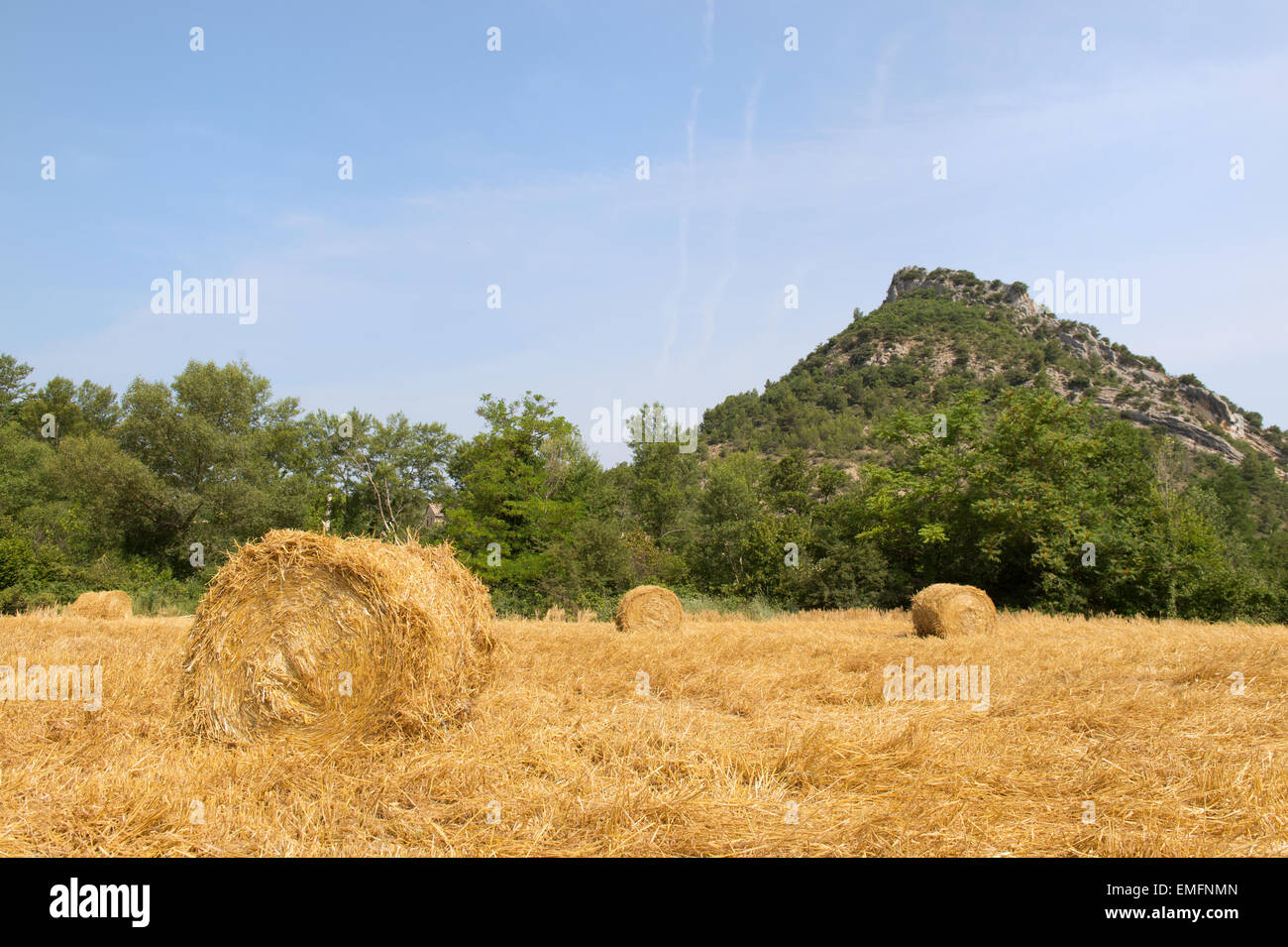 Round hay bails in French Drome landscape Stock Photo - Alamy
