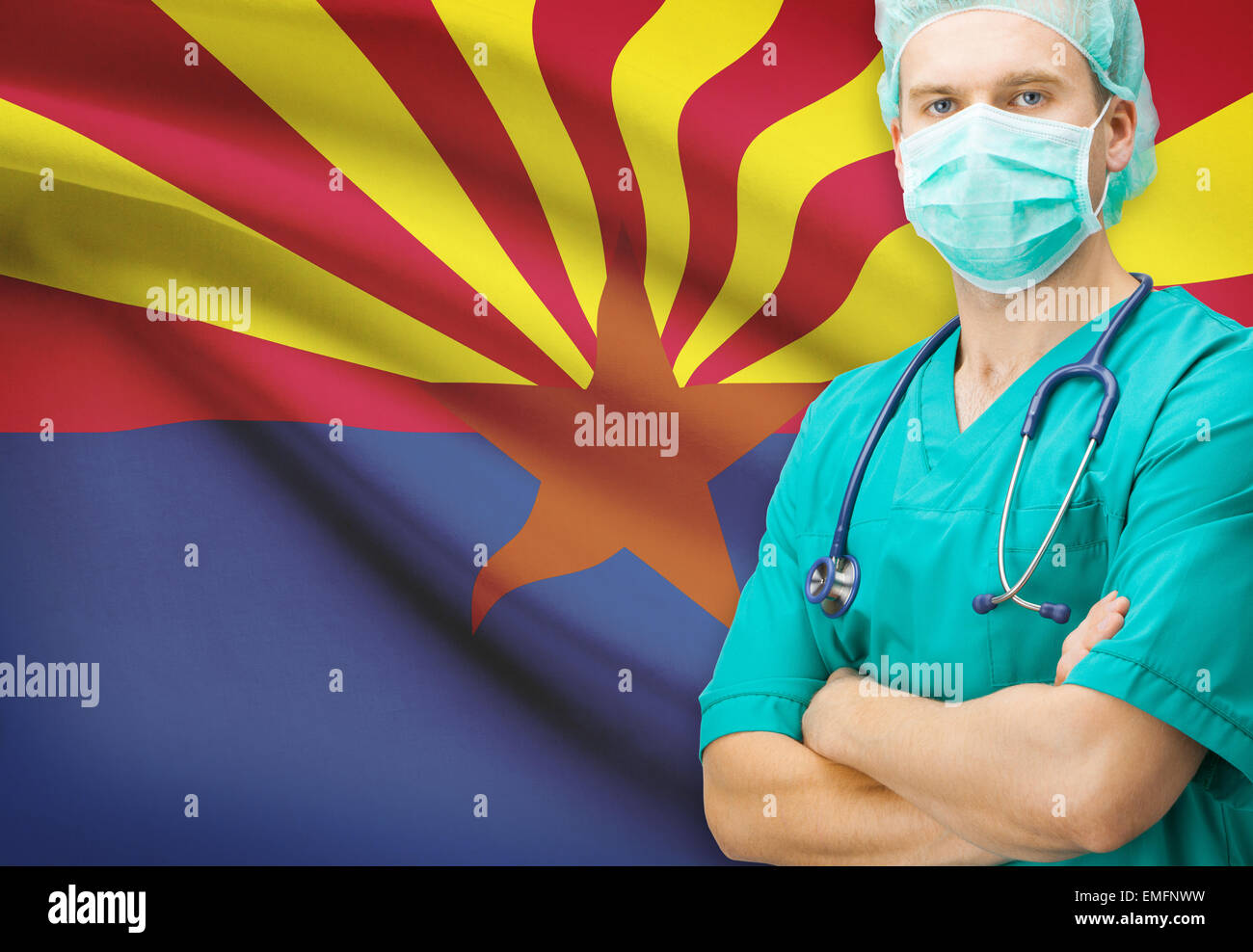 Surgeon with US state flag on background - Arizona Stock Photo - Alamy