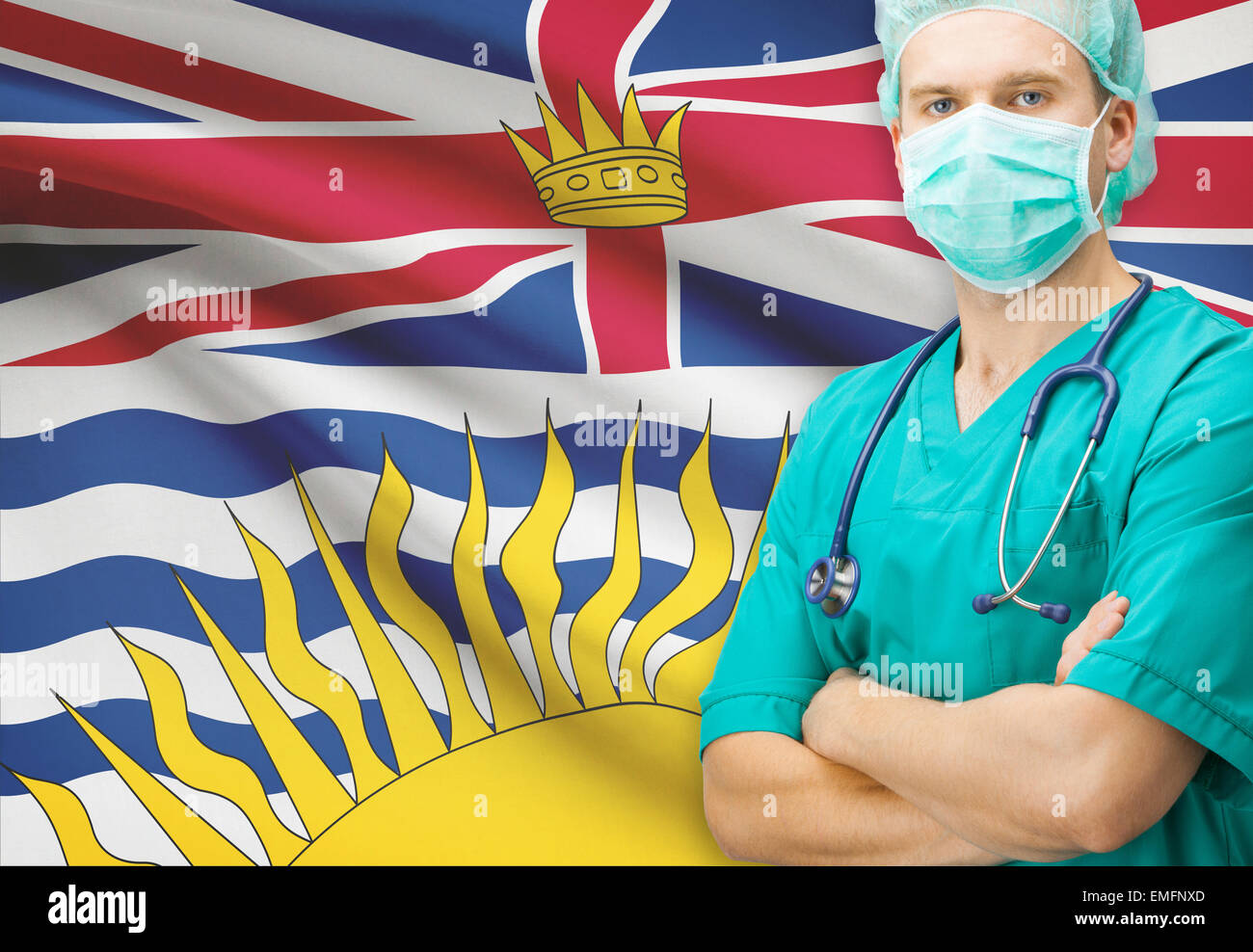 Surgeon with Canadian privinces flag on background - British Columbia ...
