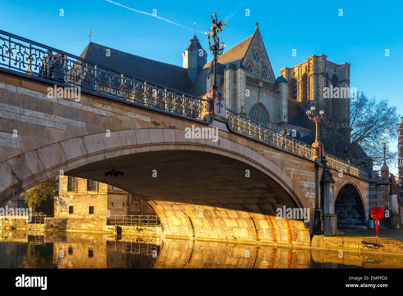 St. Michael Bridge at sunrise in Ghent, Belgium Stock Photo - Alamy