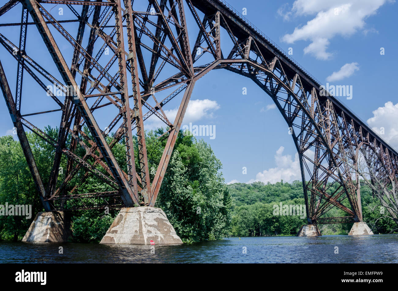 A train bridge connects Wisconsin and Minnesota over the St. Croix ...