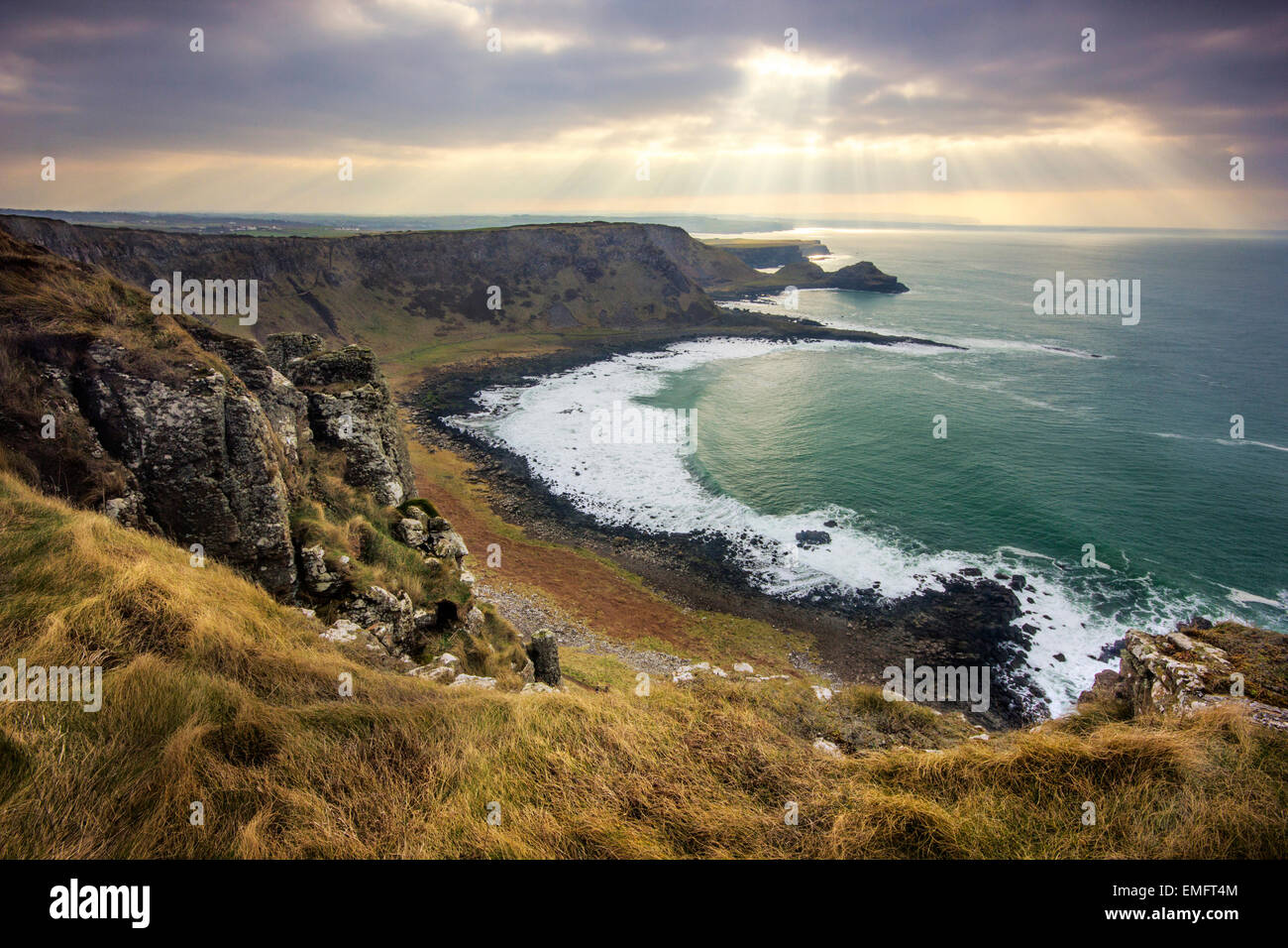 Cliff top path over the Giant's Causeway, Co. Antrim, Northern Ireland ...