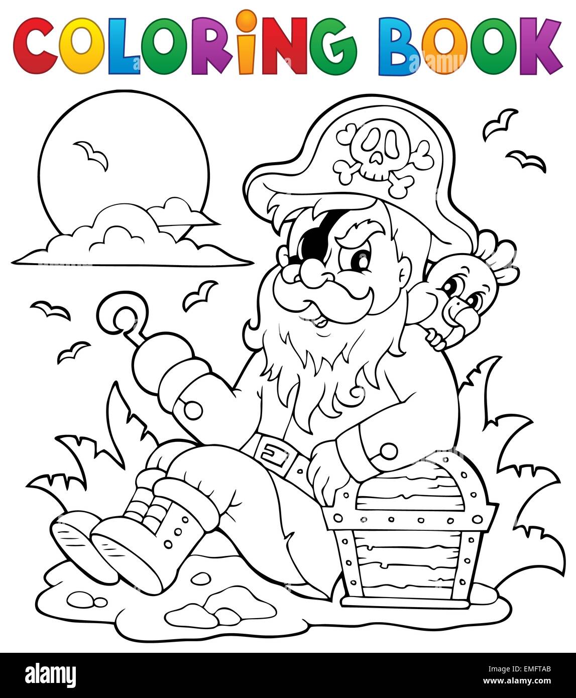 Coloring book with sitting pirate - picture illustration Stock Photo ...