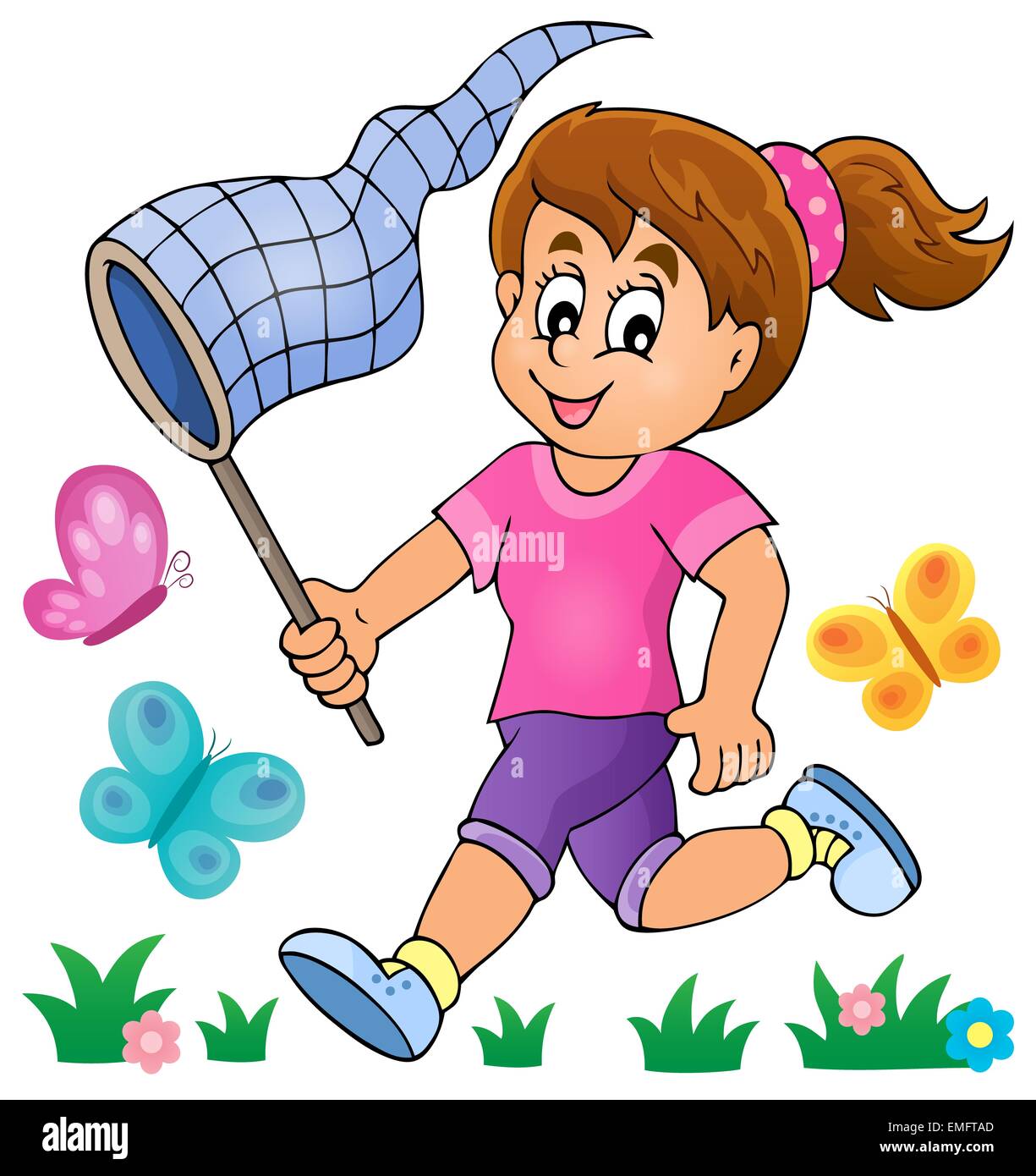 Girl chasing butterflies theme image 1 - picture illustration Stock ...
