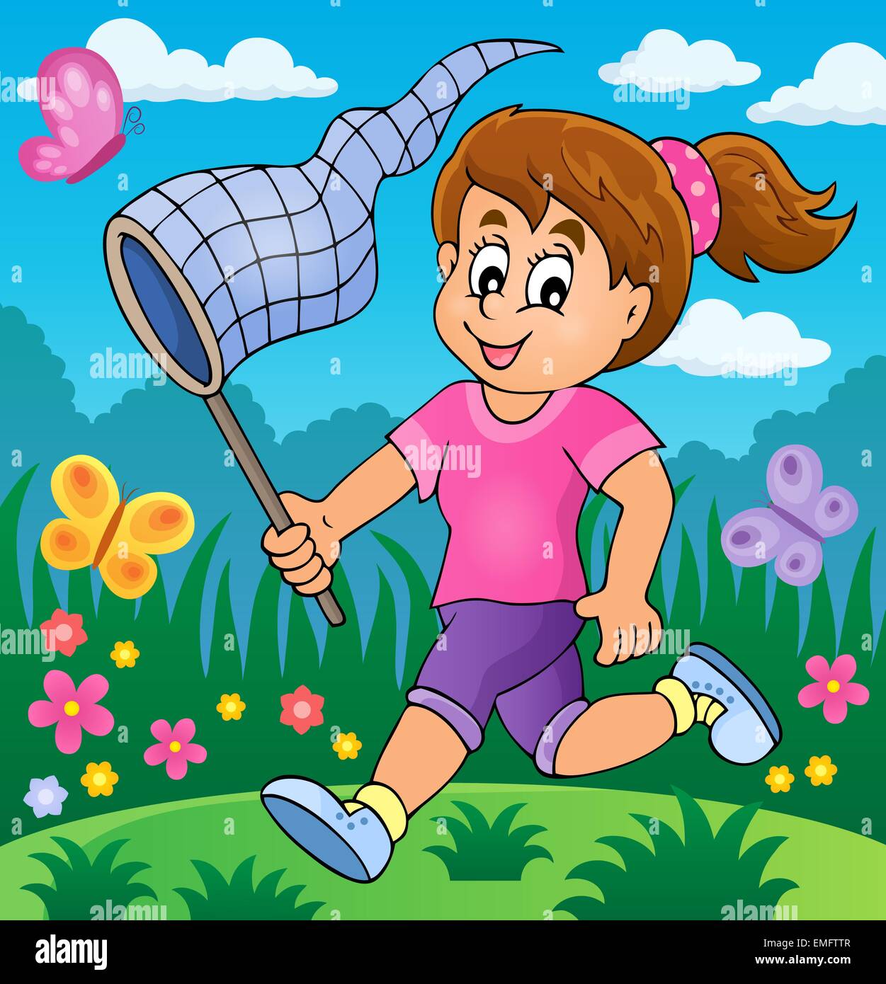 Girl chasing butterflies theme image 2 - picture illustration Stock ...