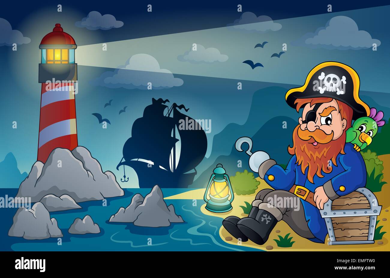 Lighthouse with pirate theme 5 - picture illustration Stock Photo - Alamy