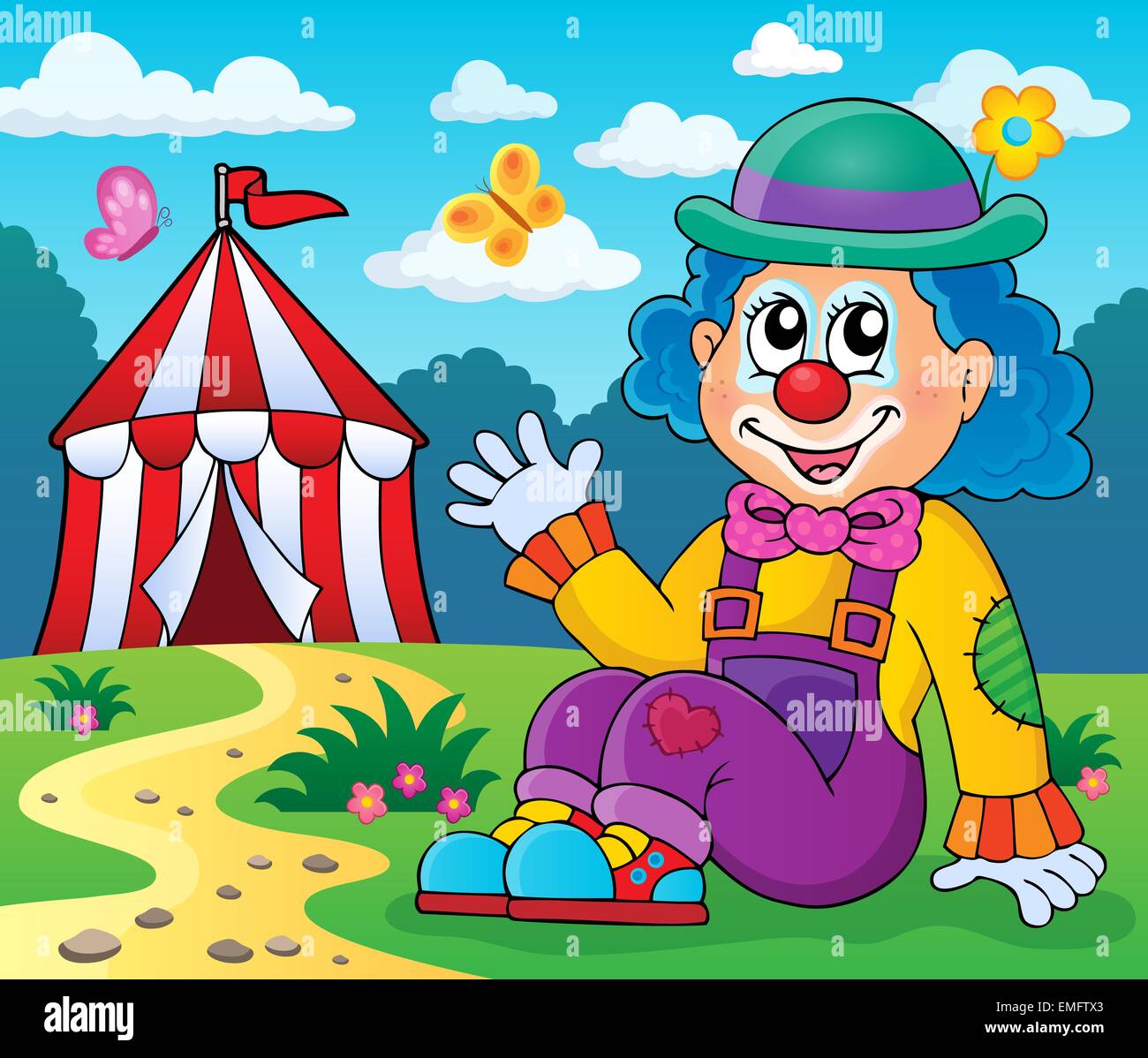 Sitting clown theme image 4 - picture illustration Stock Photo - Alamy