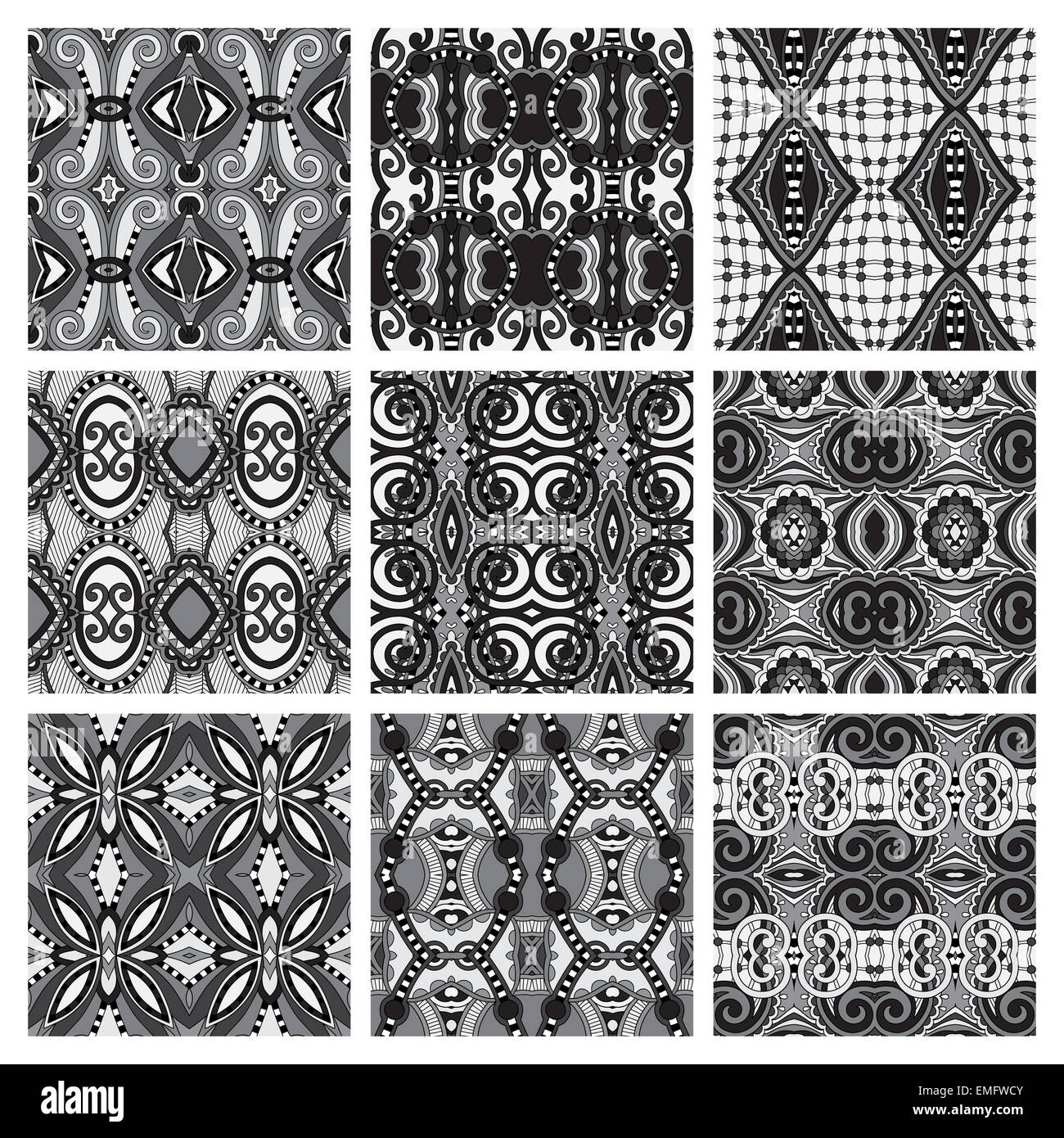 set of grey different seamless vintage geometric pattern Stock Photo ...