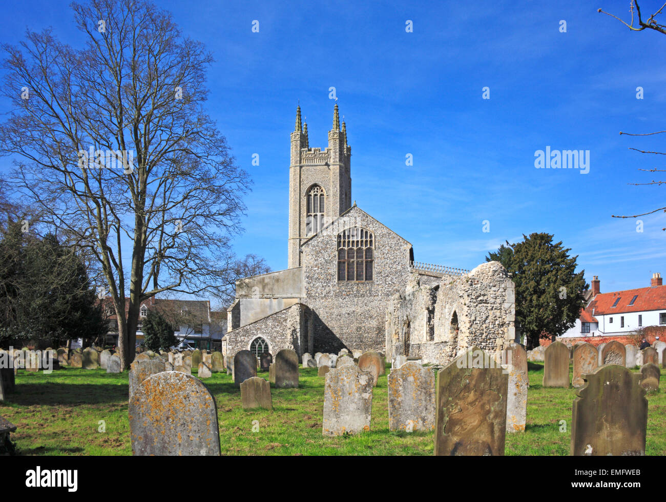 A view of the Priory church of St Mary with monastic ruins at Bungay ...