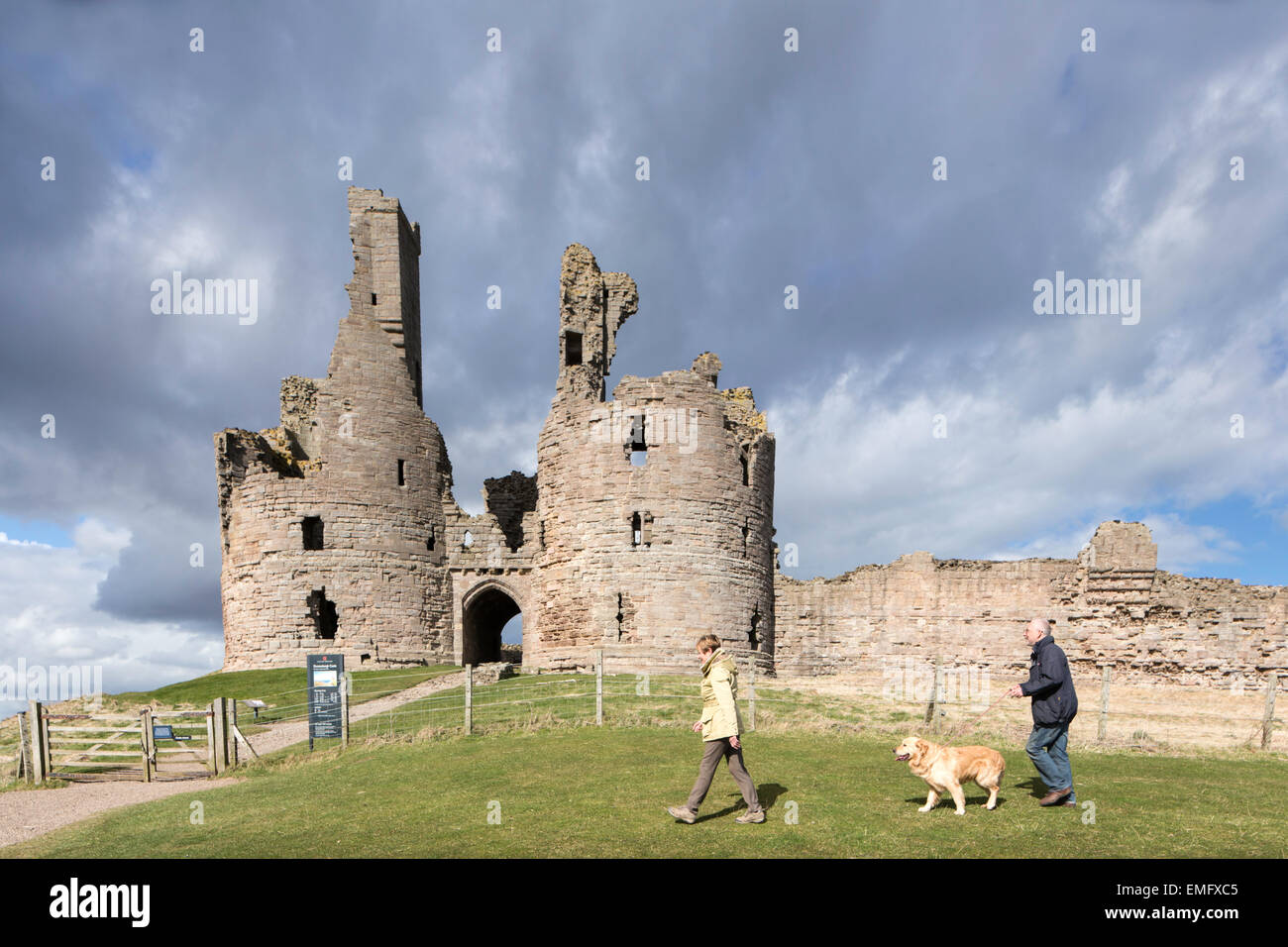 Dunstanburgh Castle on the north east coast of Northumberland, England ...