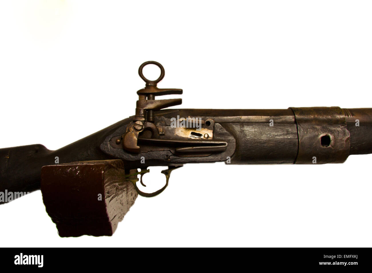 Old wooden gun isolated on white background, Caceres, Spain Stock Photo ...