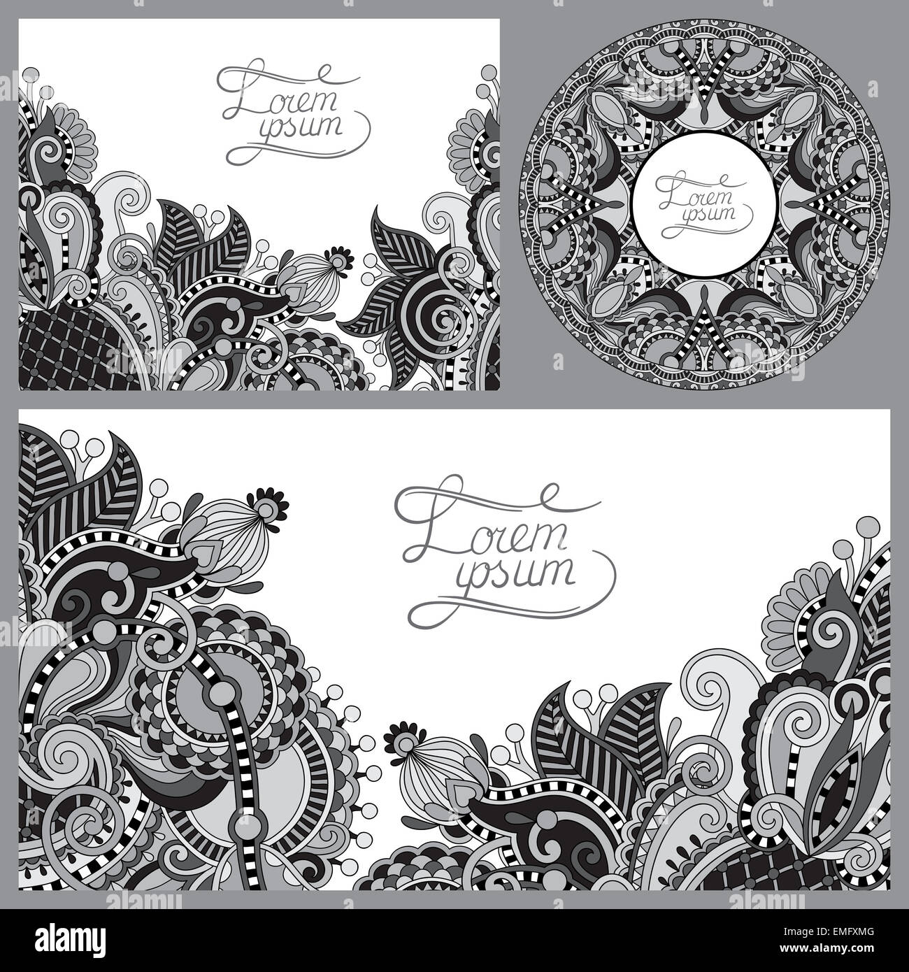 set of grey floral decorative background, template frame design Stock ...