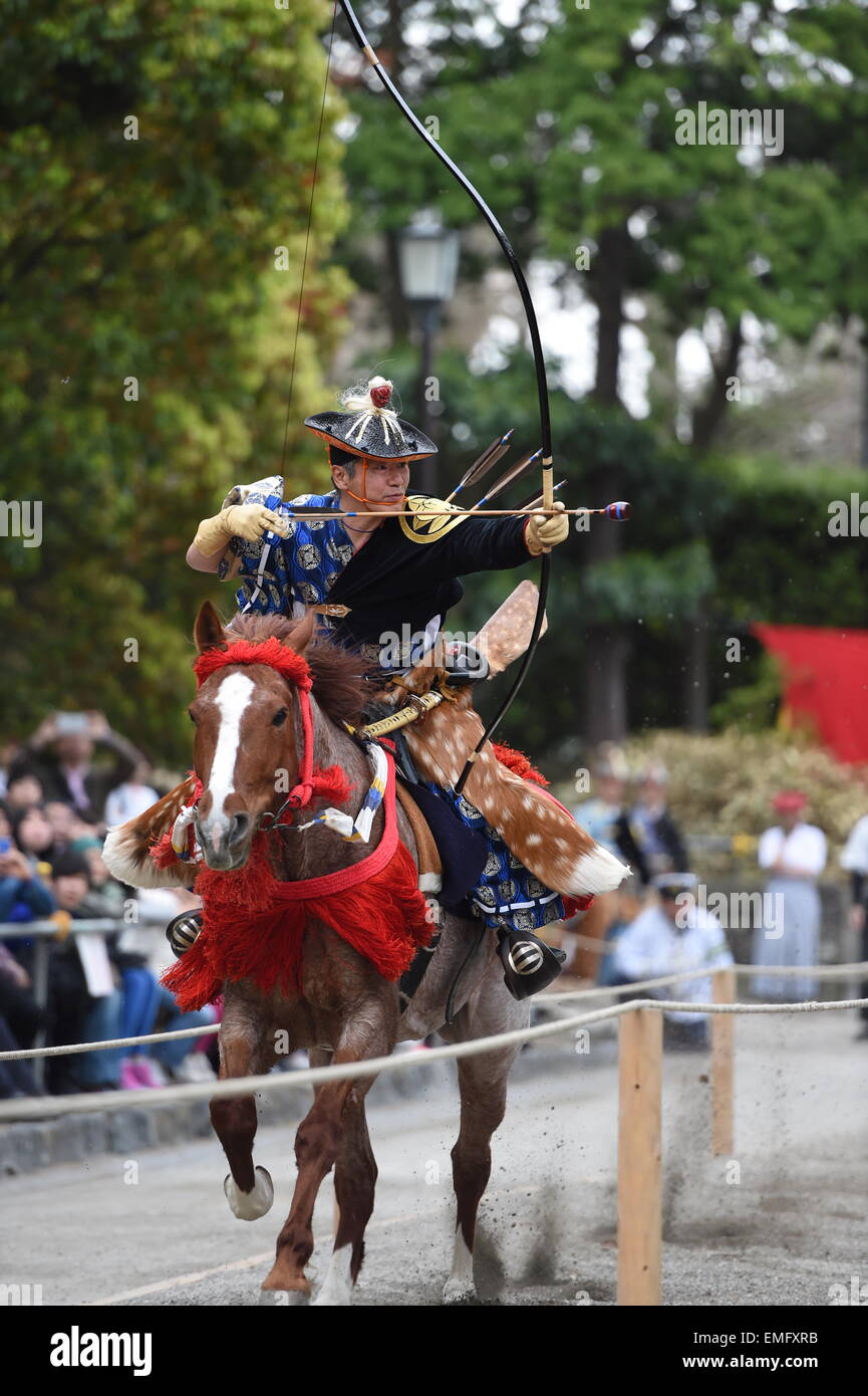Kamakura, Japan. 19th Apr, 2015. Archers wearing traditional Japanese ...