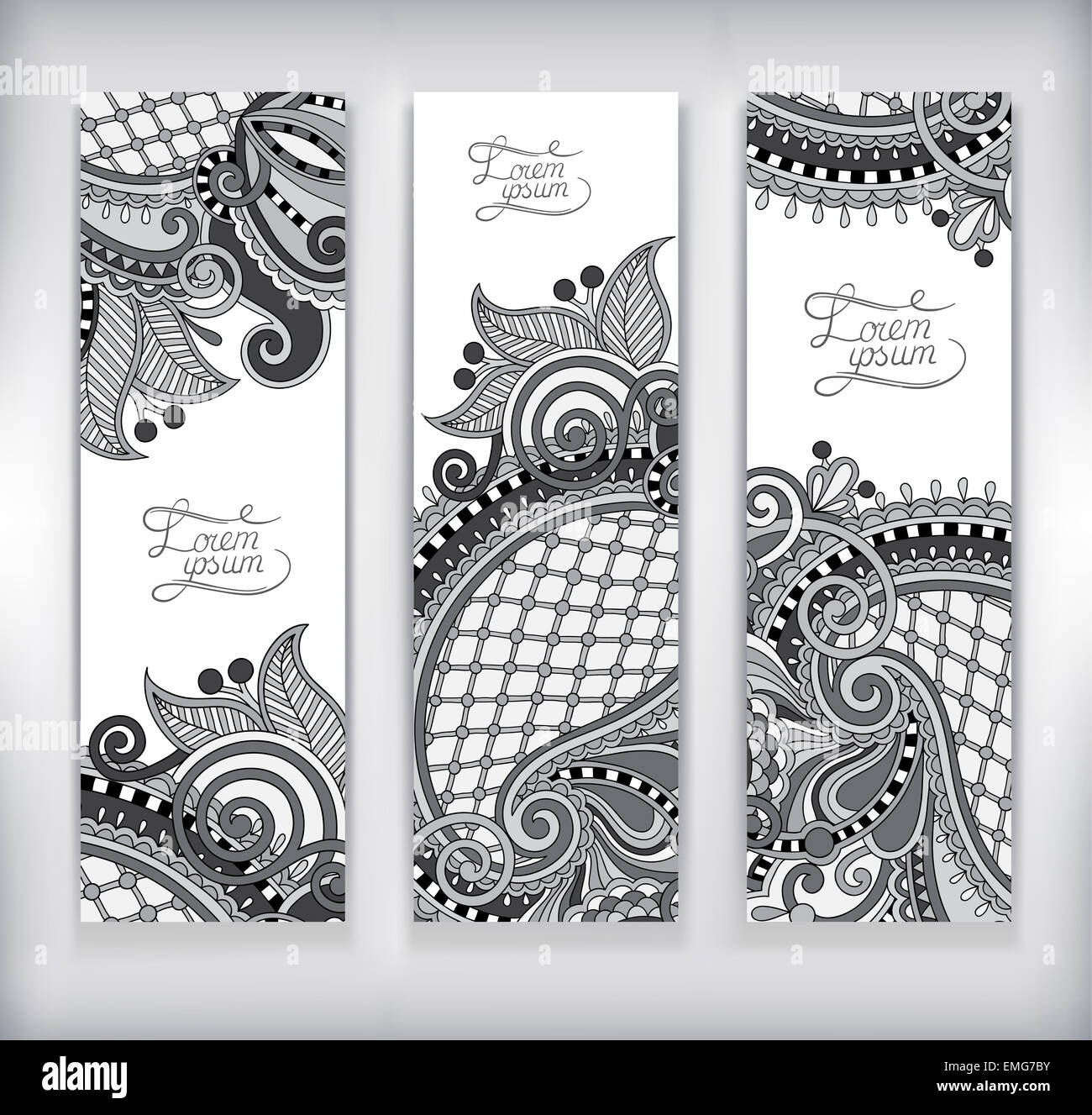 set of grey decorative flower template banner Stock Photo - Alamy