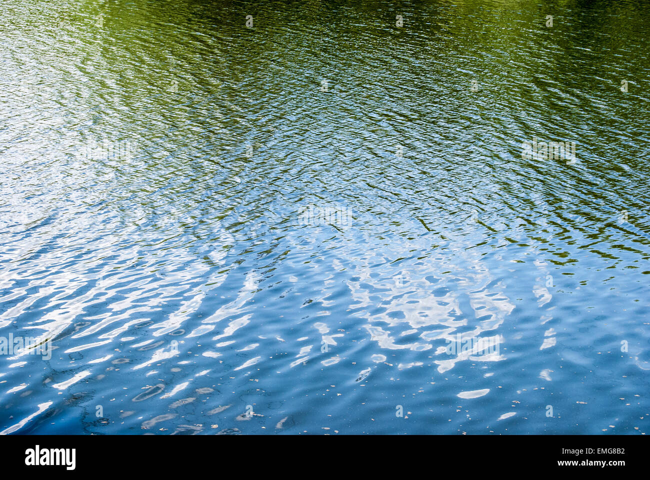 water surface with ripples and reflection of landscape Stock Photo - Alamy