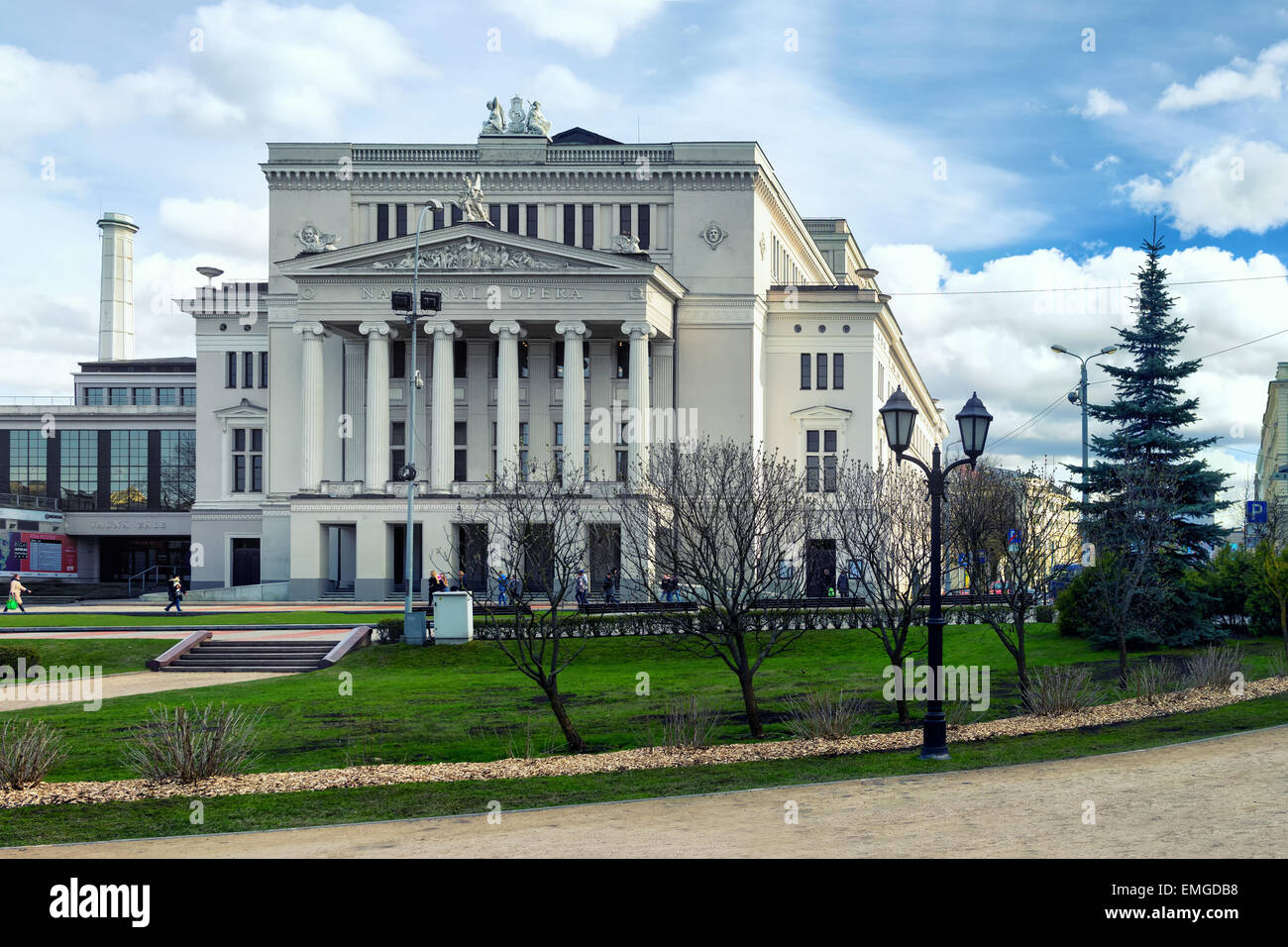 Opera and Ballet Theatre in the Park Riga in early spring on a sunny ...