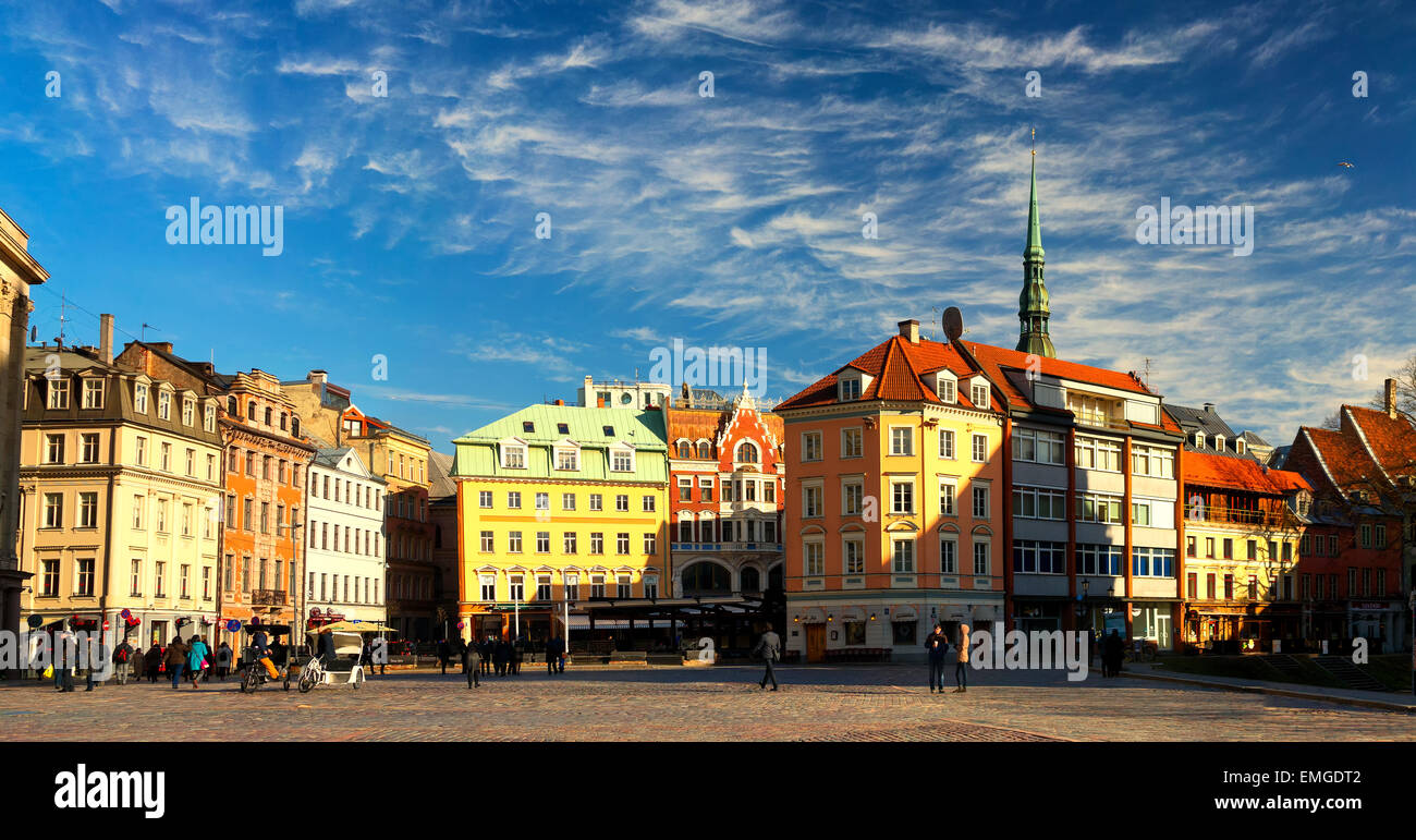 Dome Square in Riga and pedicabs with medieval buildings and beautiful ...