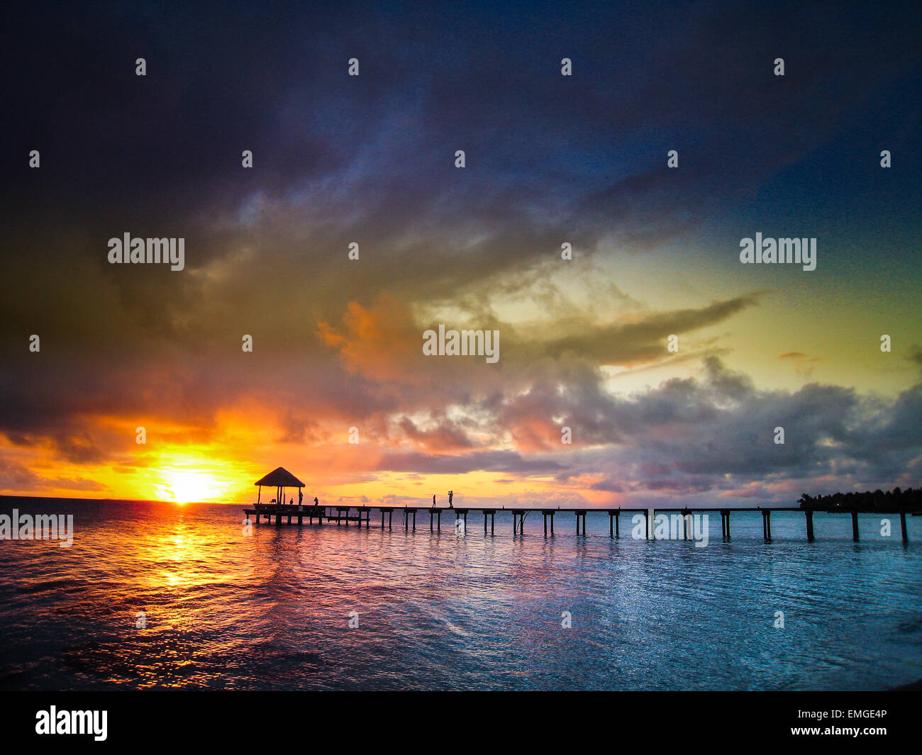 Fakarava atoll in French Polynesia, sunset and ocean views Stock Photo ...