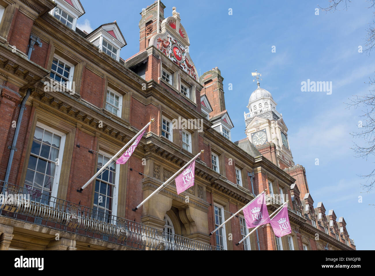 Flags hanging from Leicester Town Hall commemorating Richard lll Stock ...