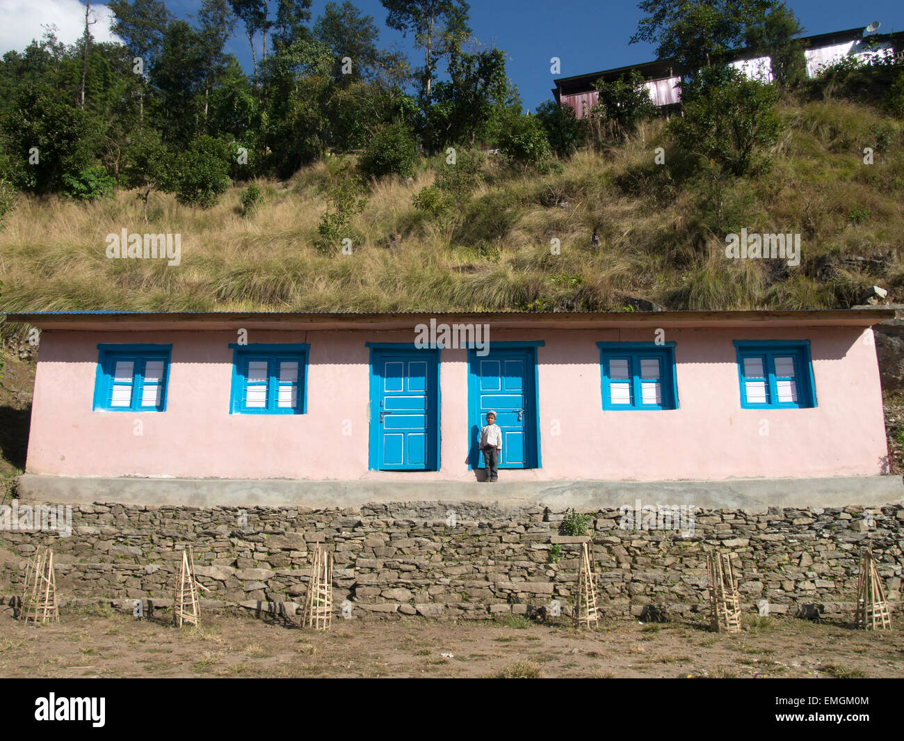 Young Boy Outside New Primary School Lukla Nepal Asia Stock Photo - Alamy