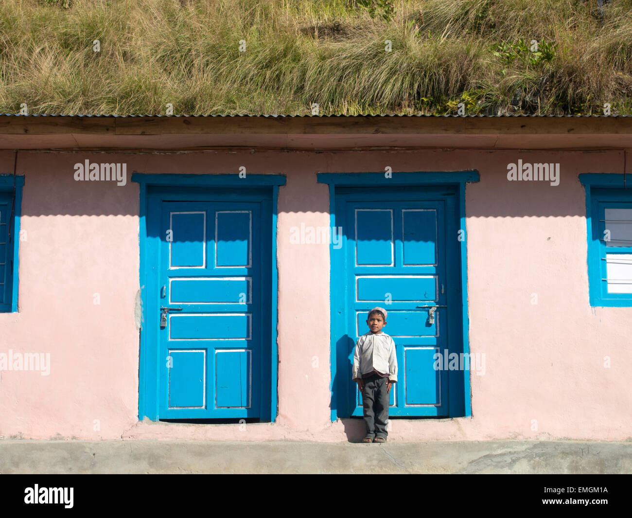Young Boy Outside New Primary School Lukla Nepal Asia Stock Photo - Alamy