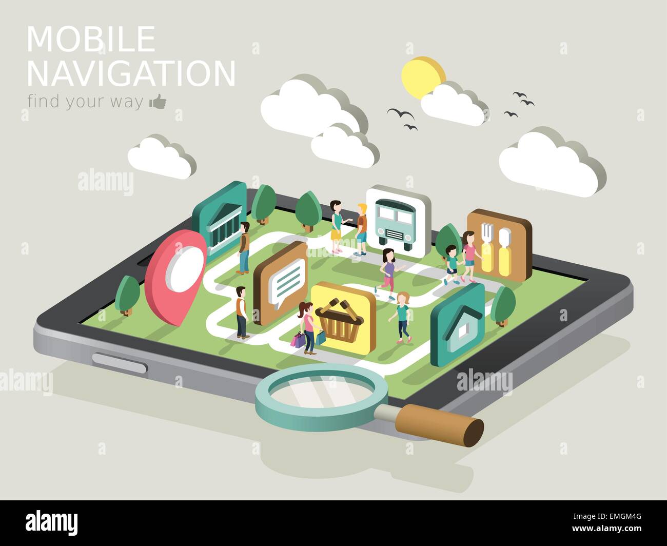 flat 3d isometric infographic for mobile navigation concept Stock ...