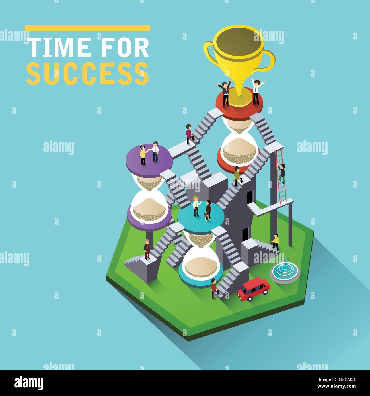 time for success flat 3d isometric infographic with people climbing ...