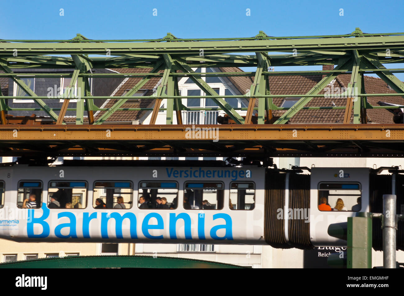 Articulated train on the schwebebahn, suspended railway, Wuppertal ...