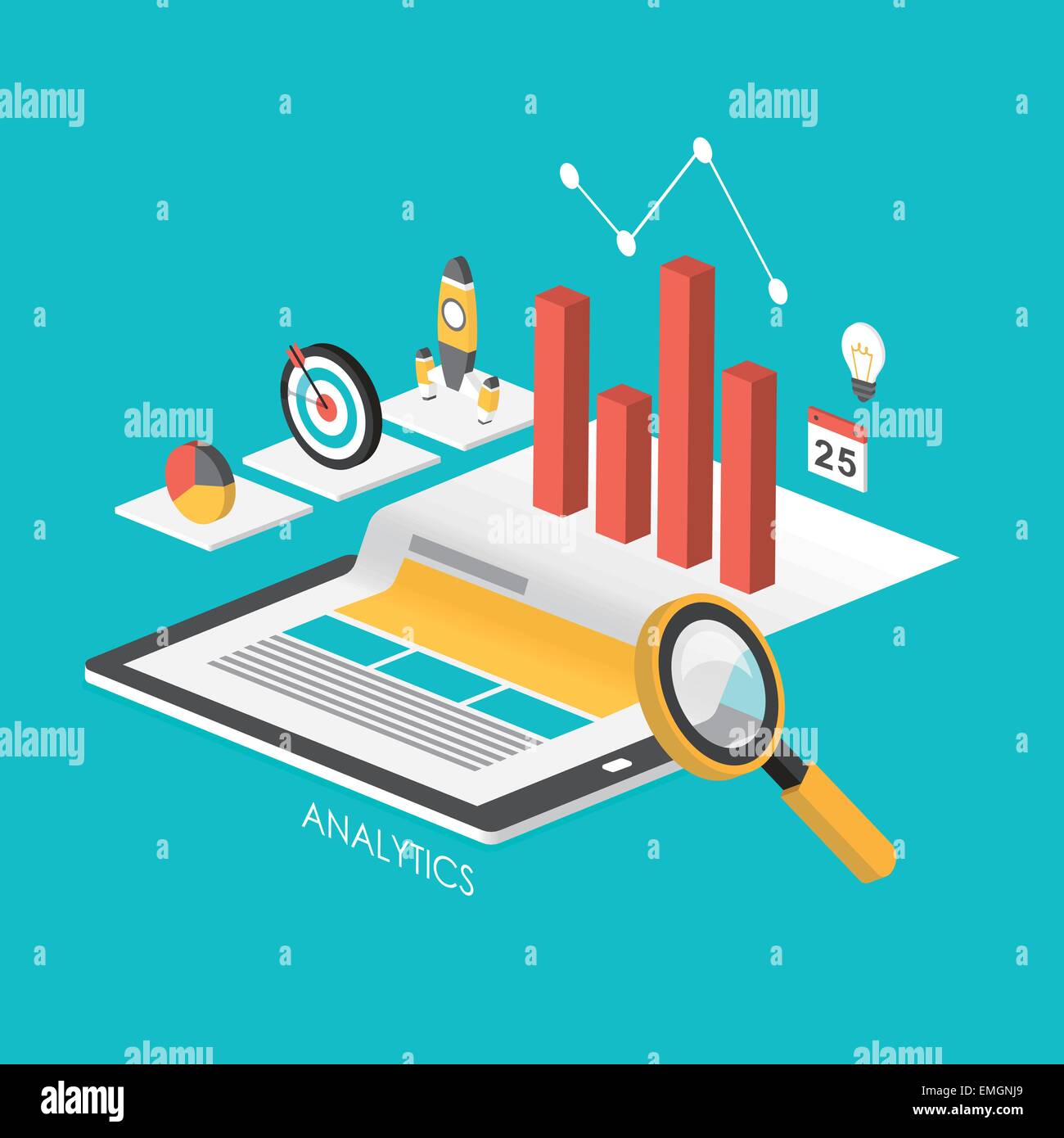 business concept 3d isometric infographic with tablet showing data ...