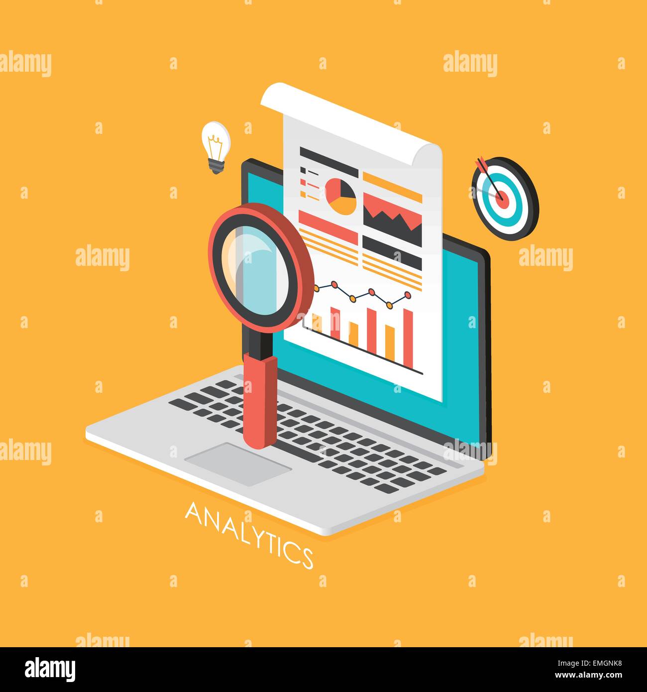 business concept 3d isometric infographic with laptop showing data ...