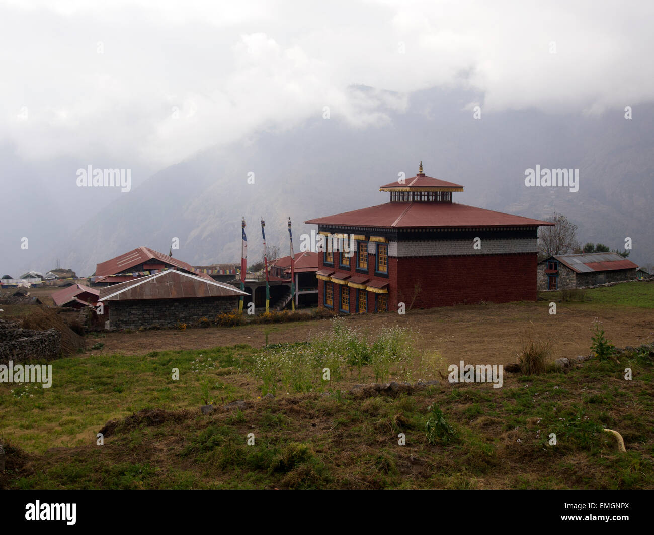 Monastery Mist Covered Himalayas Lukla Nepal Asia Stock Photo - Alamy