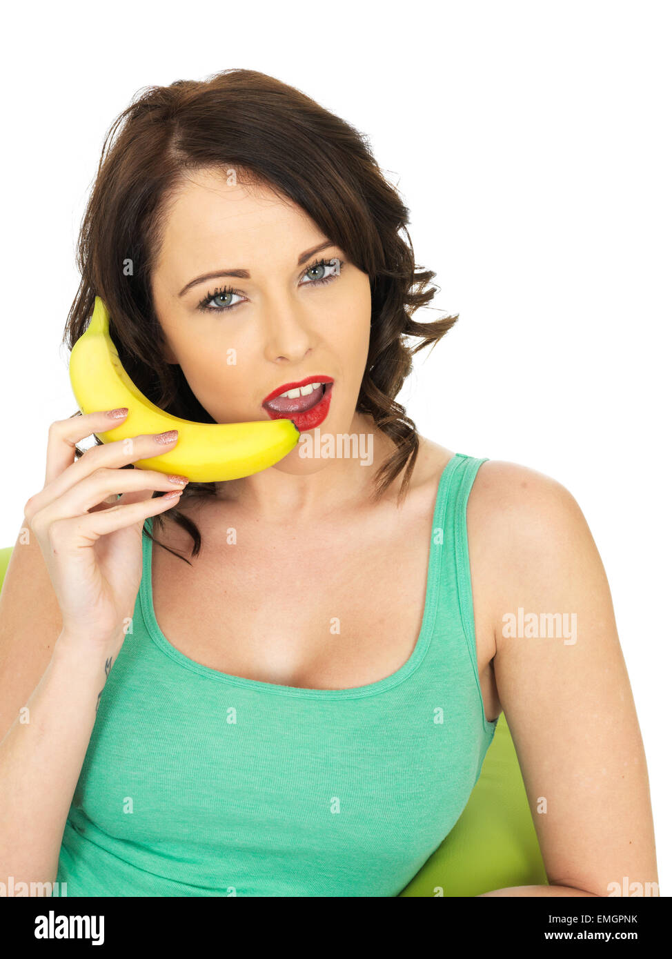 Happy woman holding banana hi-res stock photography and images - Alamy