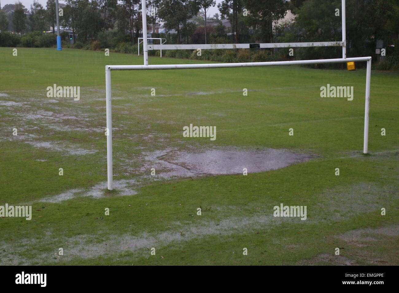 Sydney, Australia. 21 April 2015. A waterlogged sports field in ...