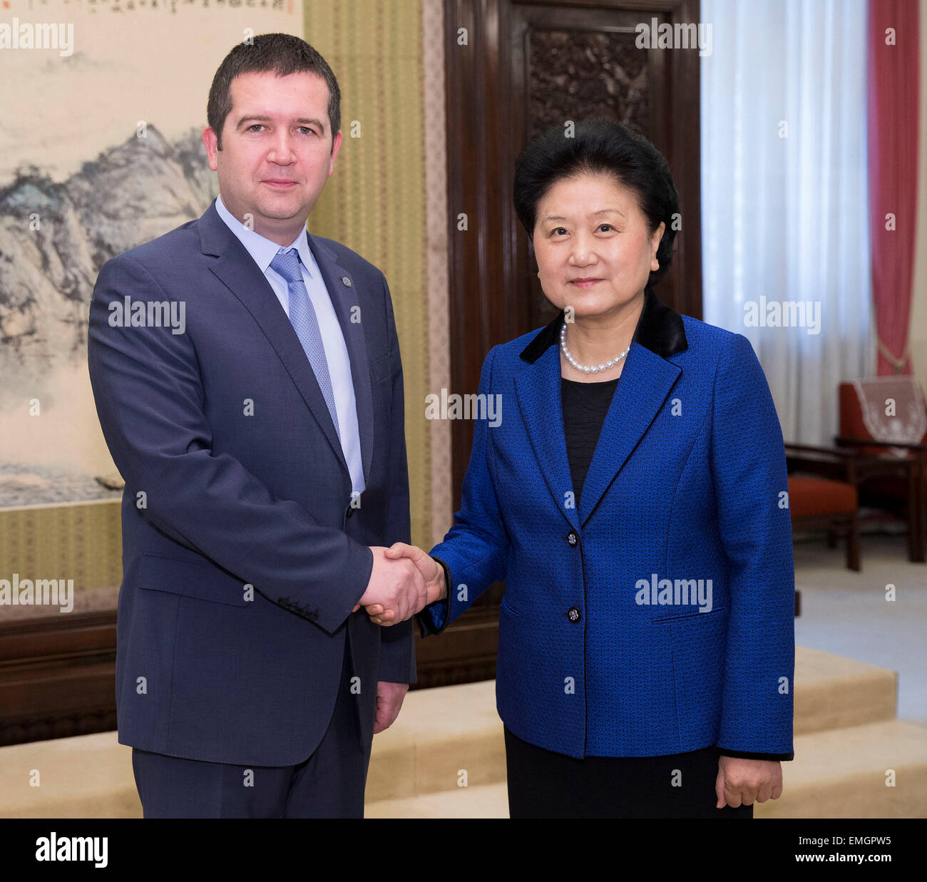 Beijing, China. 21st Apr, 2015. Chinese Vice Premier Liu Yandong (R ...
