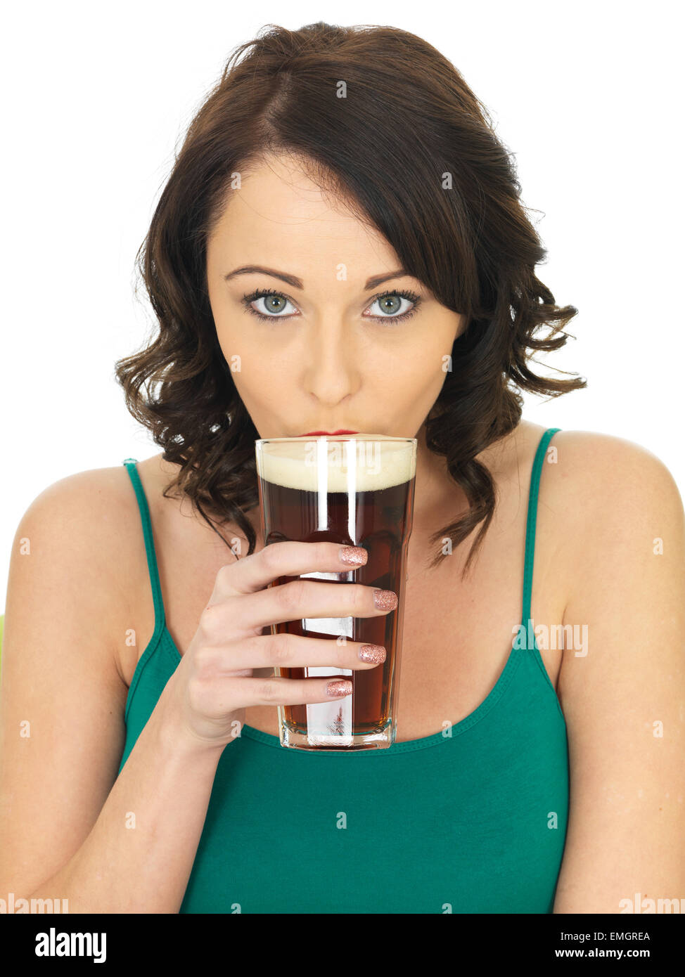 Attractive Relaxed Young Woman Drinking Beer Stock Photo - Alamy