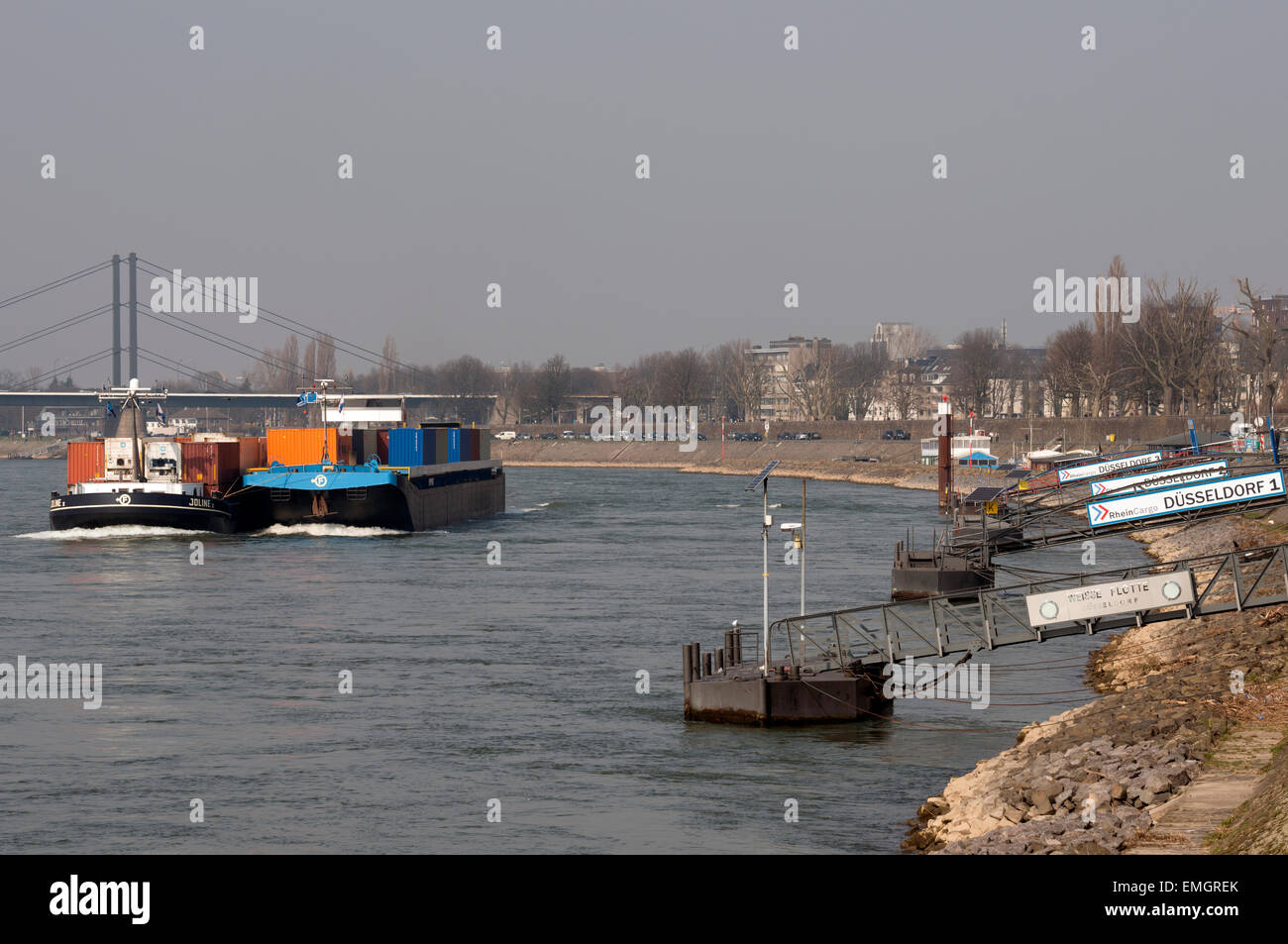 Rhein Cargo docking points, river Rhine, Dusseldorf, Germany Stock ...