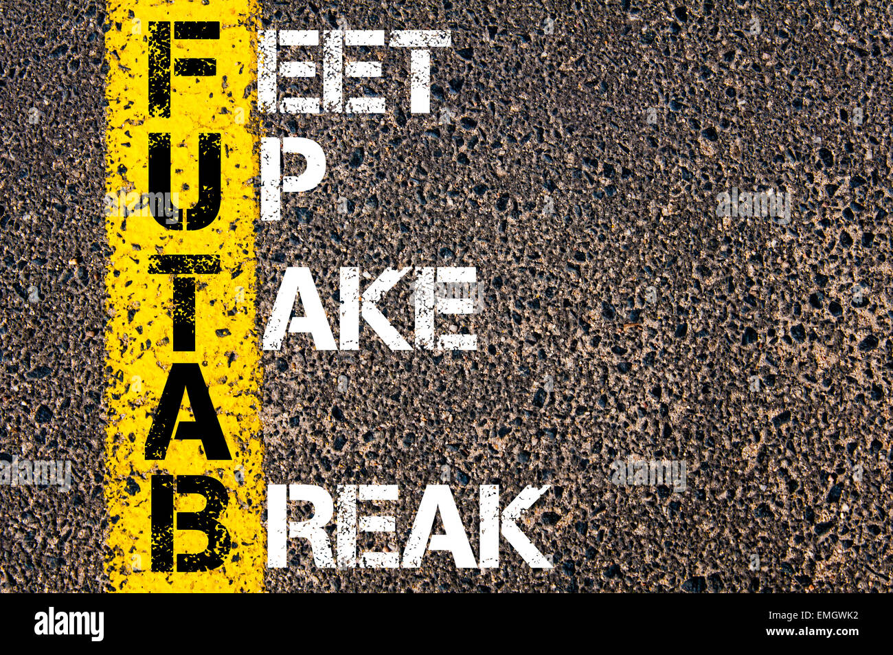 Chat Acronym FUTAB as Feet Up Take a Break. Yellow paint line on the ...