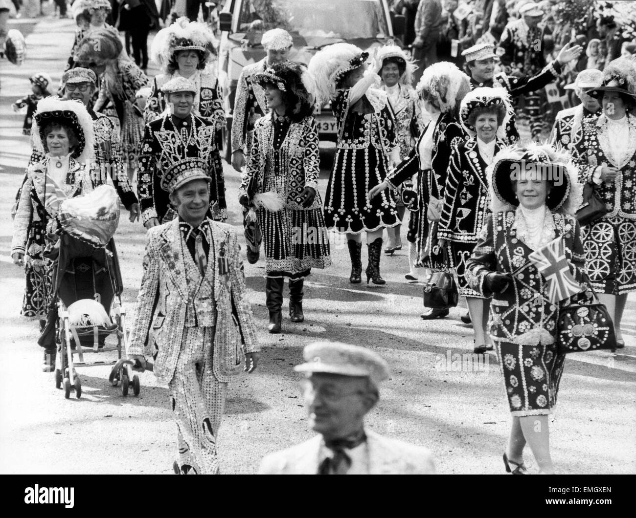 Pearly Kings and Queens seen here marching in the 1985 Battersea Easter ...