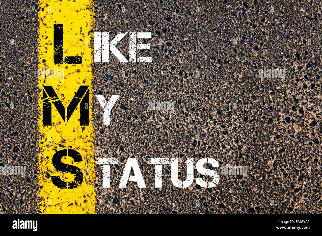 Social Media Acronym LMS as LIKE MY STATUS. Yellow paint line on the ...