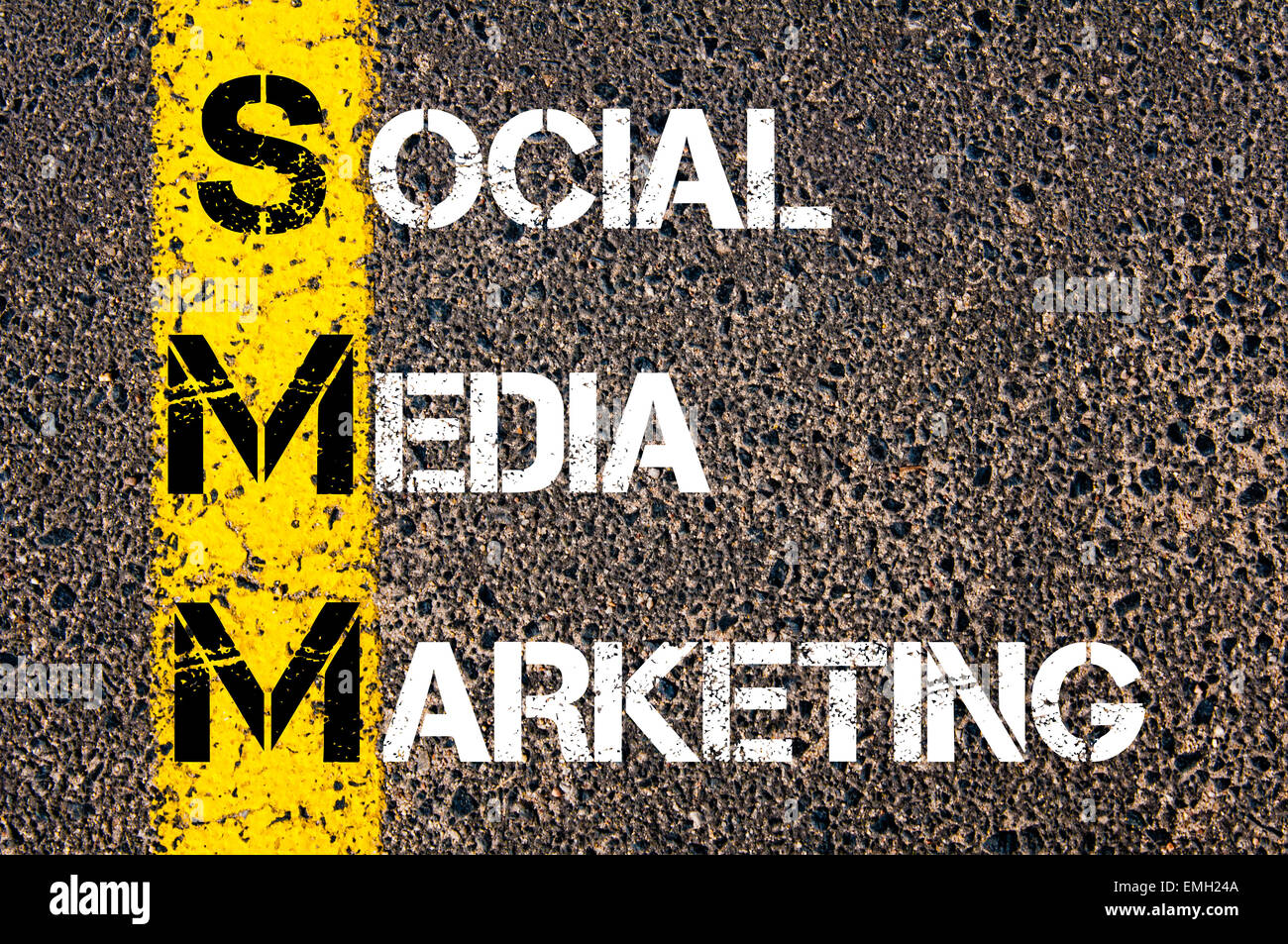 Social Media Acronym SMM as SOCIAL MEDIA MARKETING. Yellow paint line ...