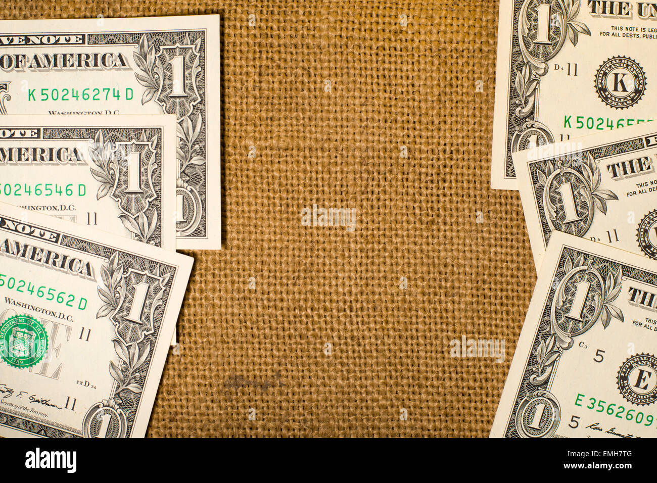 Banknotes $1 US dollars on the old sacking Stock Photo - Alamy