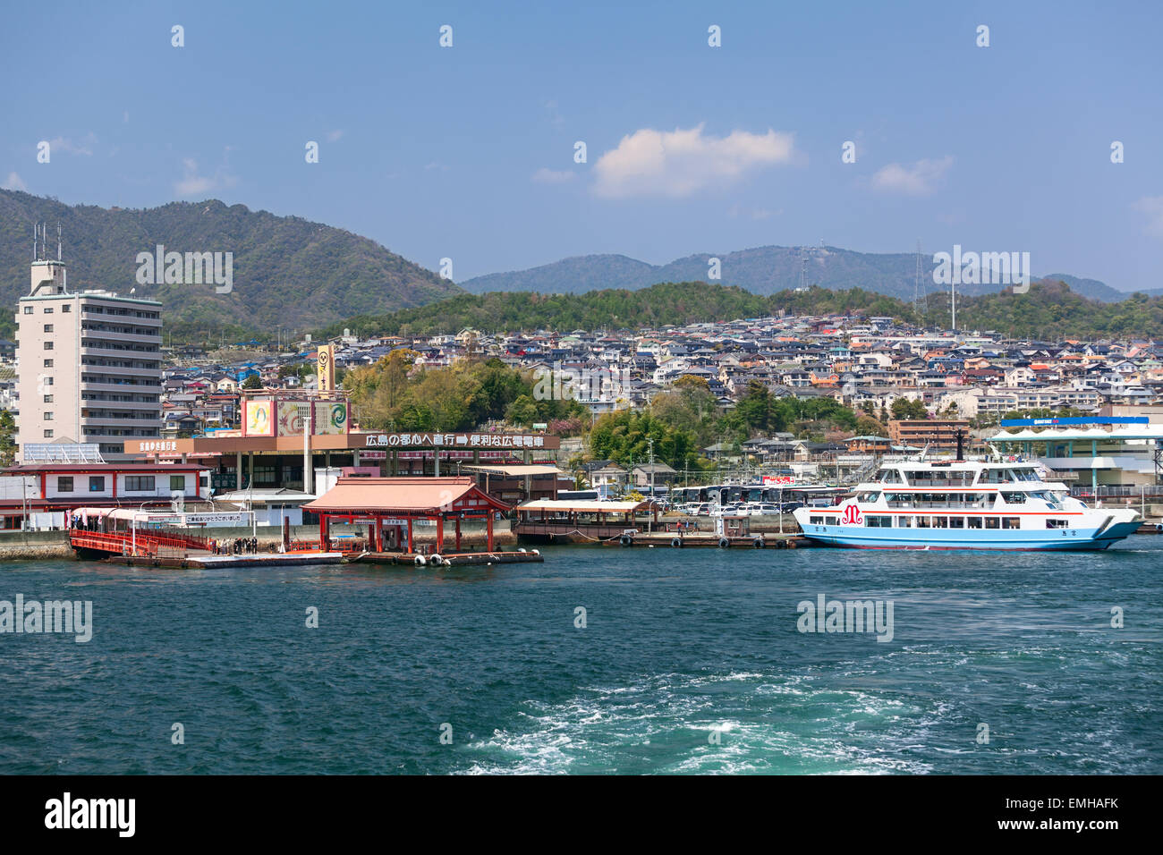 MIYAJIMAGUCHI, JAPAN - CIRCA APR, 2013: Ferry piers of Matsudai Kisen ...