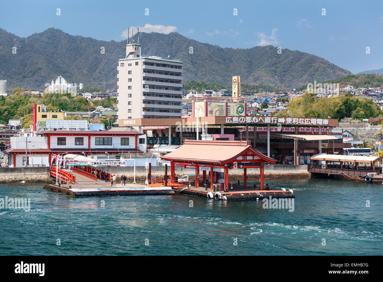 MIYAJIMAGUCHI, JAPAN - CIRCA APR, 2013: Ferry-boat pier of JR ...