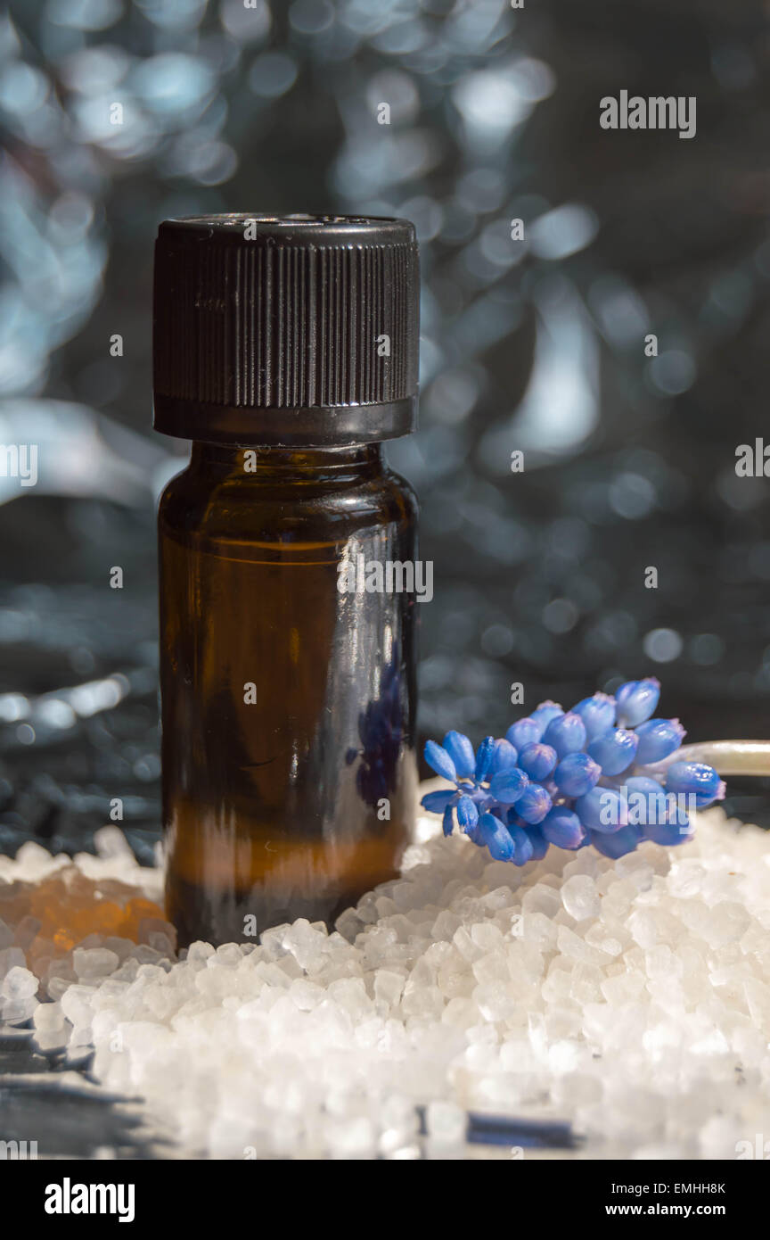 Floral perfume bottle and bath salt Stock Photo - Alamy