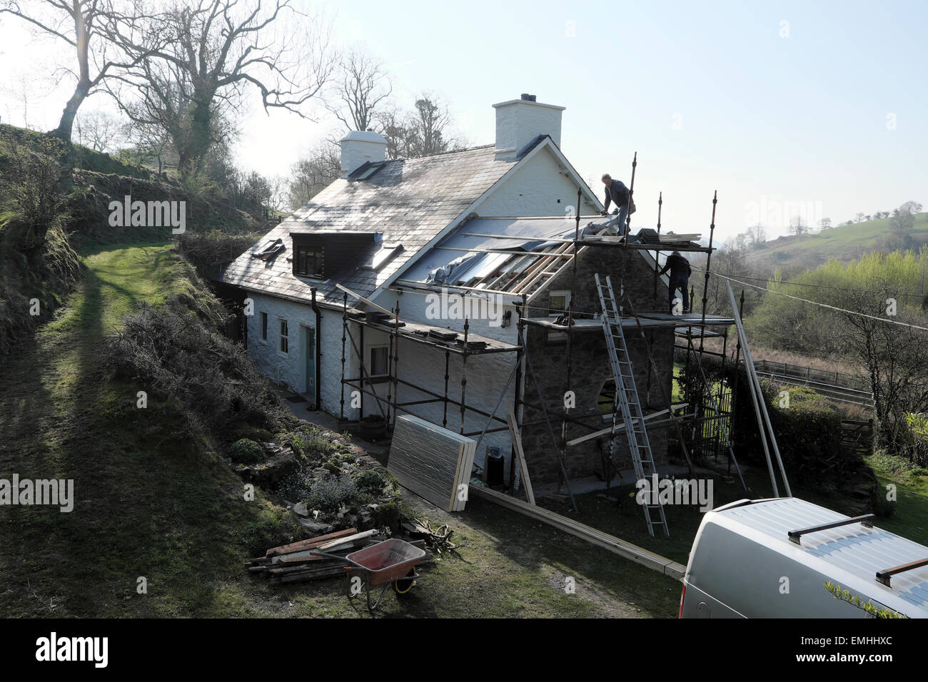 Carmarthenshire, Wales, UK. 21st April 2015. Builders Brian White and ...